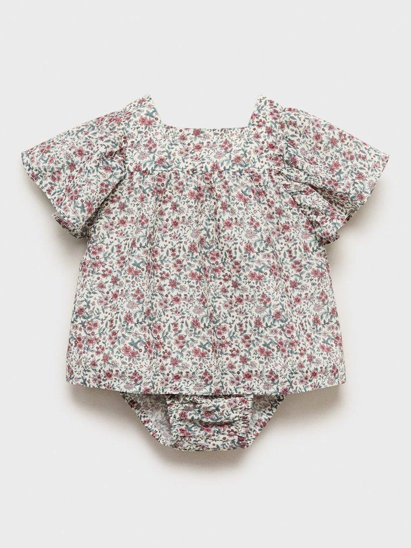 Mango Baby Azafran Cotton Floral Dress & Bloomers Set, Pink