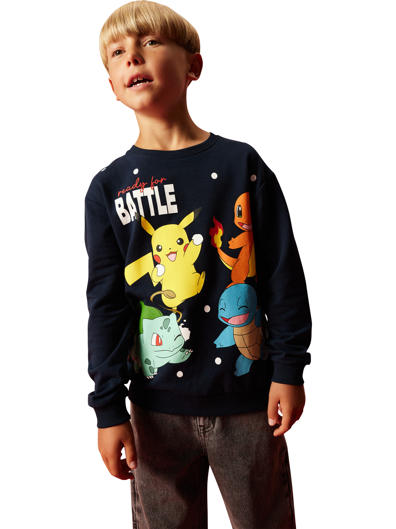 NAME IT Kids' Cotton Pokémon Crew Neck Sweatshirt, Navy Blazer