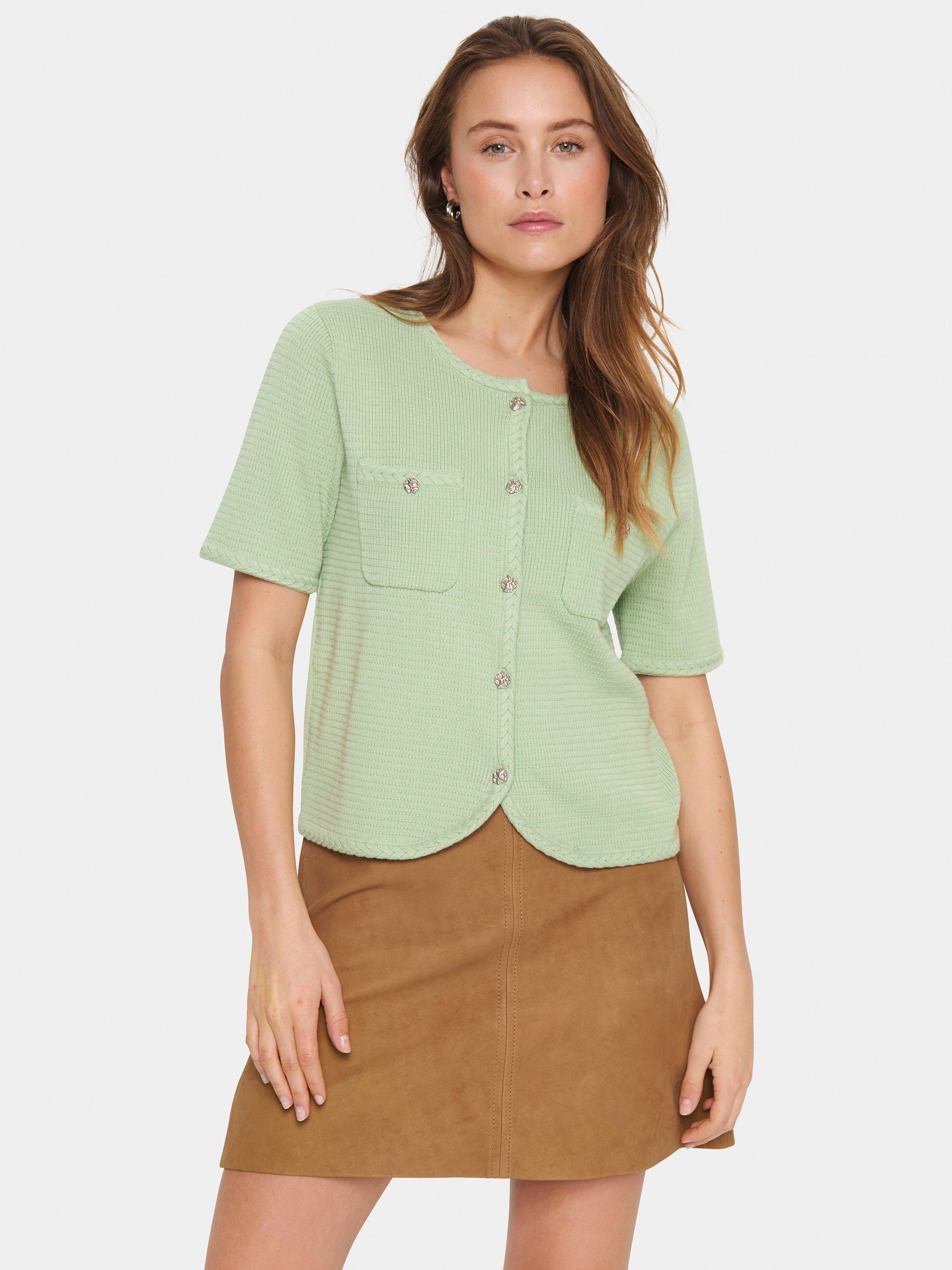 Saint Tropez Lecia Short Sleeve Cardigan, Smoke Green