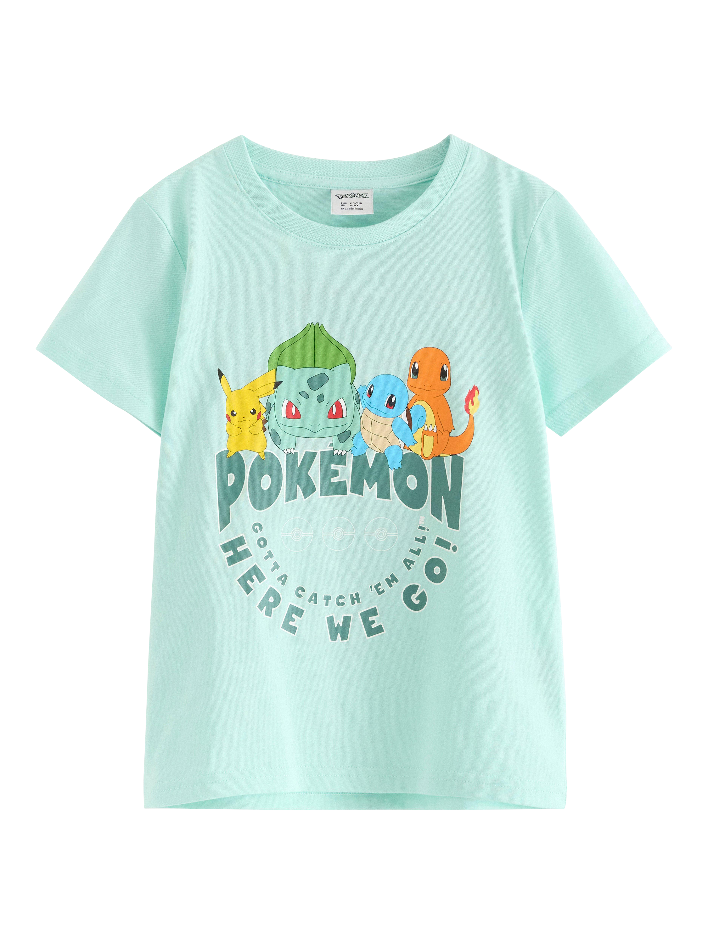 Lindex Kids' Cotton Pokémon Print T-Shirt, Light Dusty Turquoise