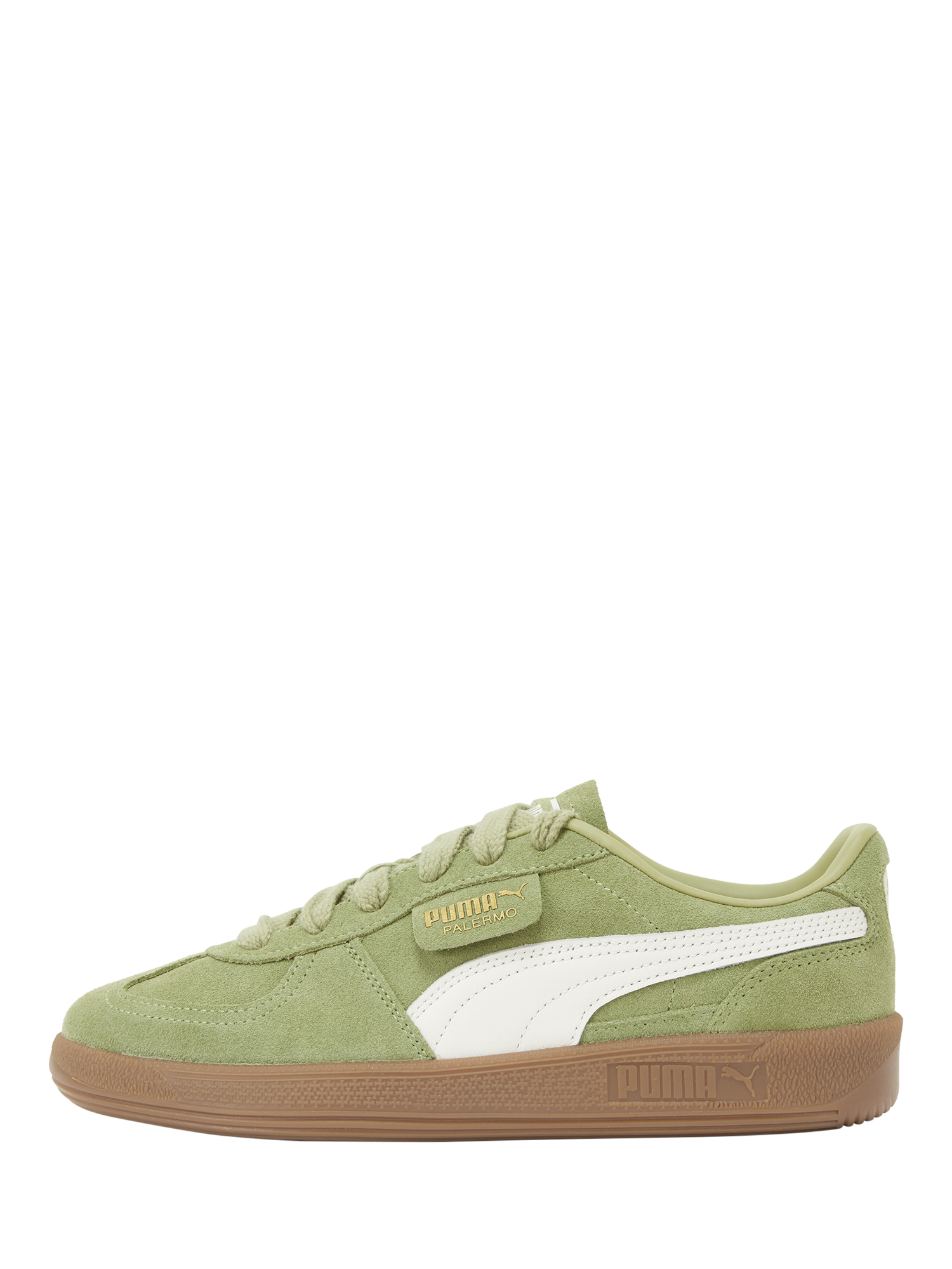 PUMA Palermo Suede Blend Lace Up Trainers, Green/White