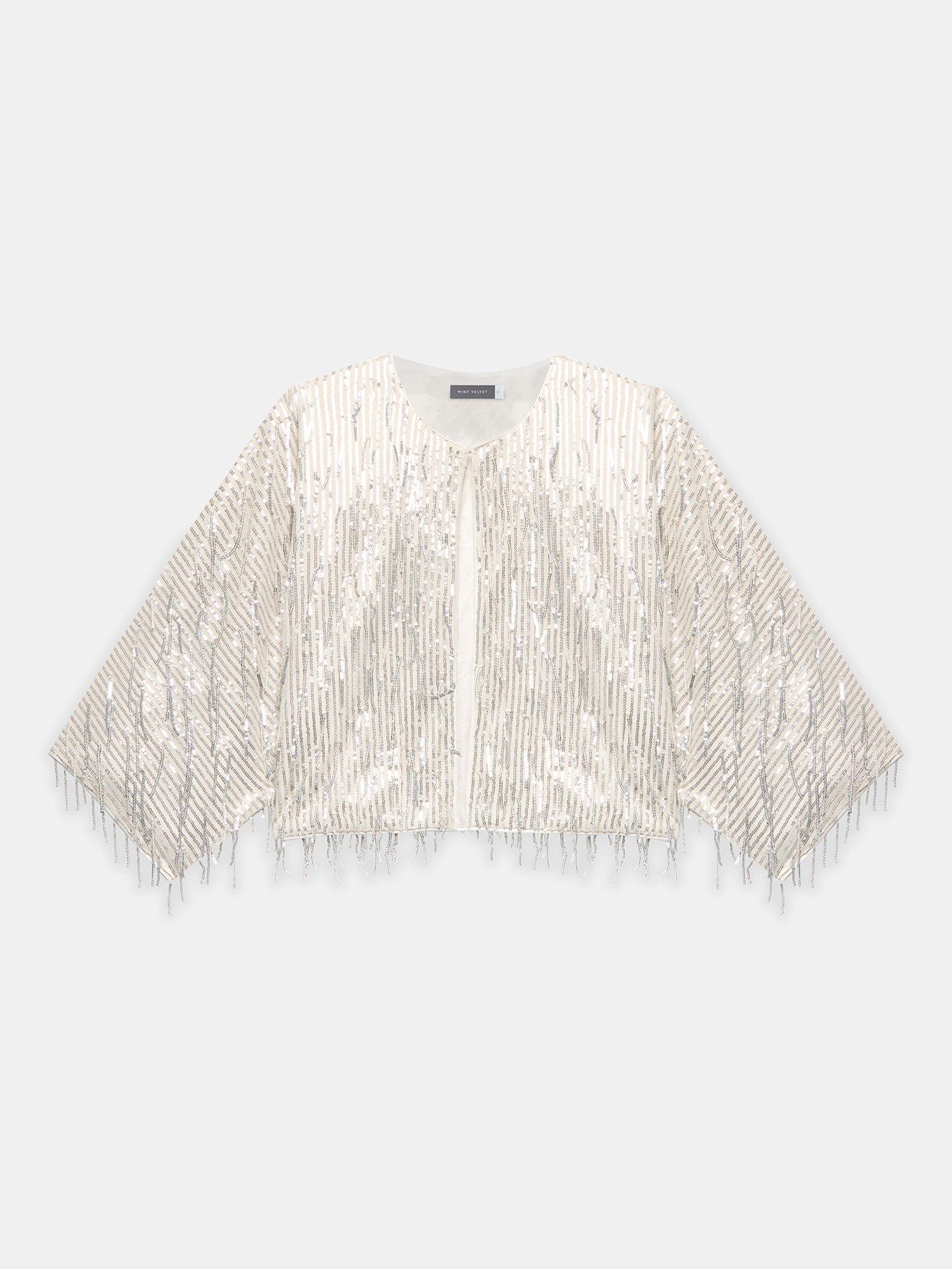 Mint Velvet Metallic Embellished Sequin Jacket, Silver