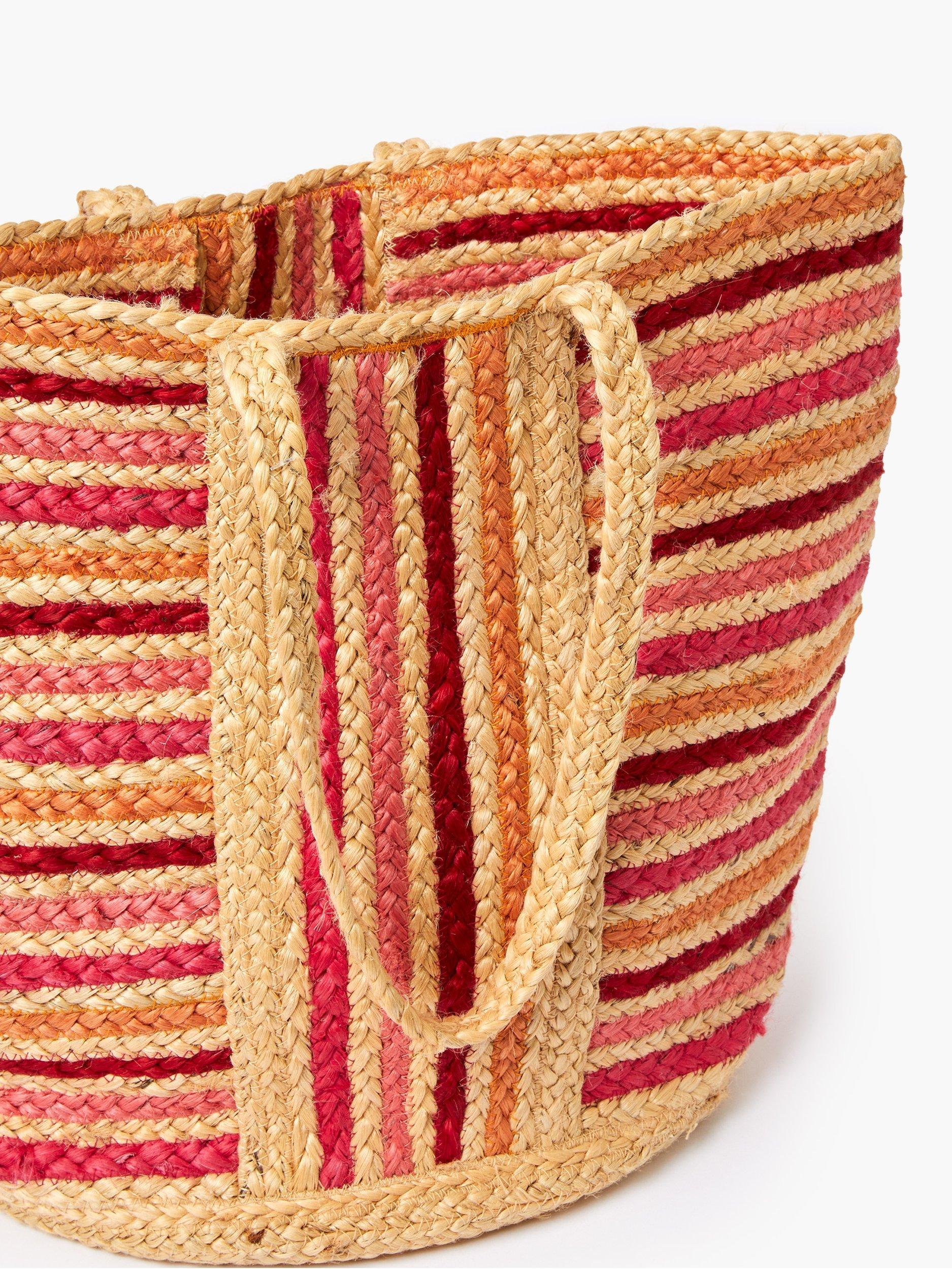 French Connection Stripe Rafia Beach Bag, Red/Multi