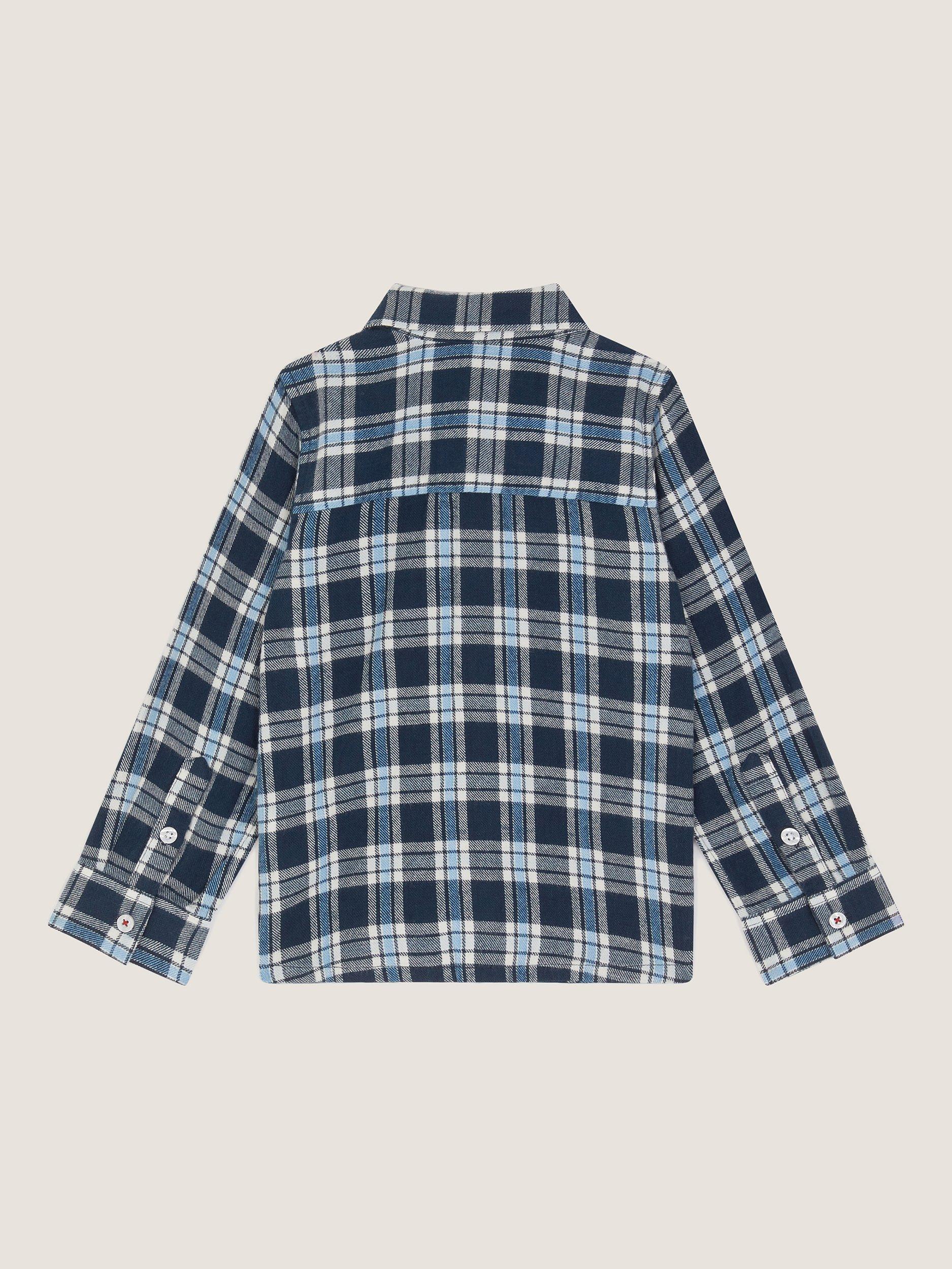 Monsoon Kids' Cotton Long Sleeved 73 Logo Checked Shirt, Blue