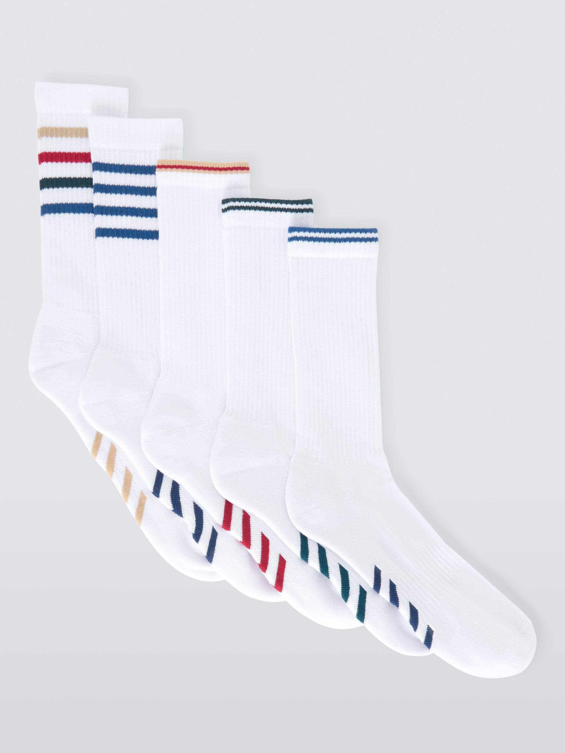 John Lewis Organic Cotton Assorted Tube Stripe Socks, Pack of 5, White ...
