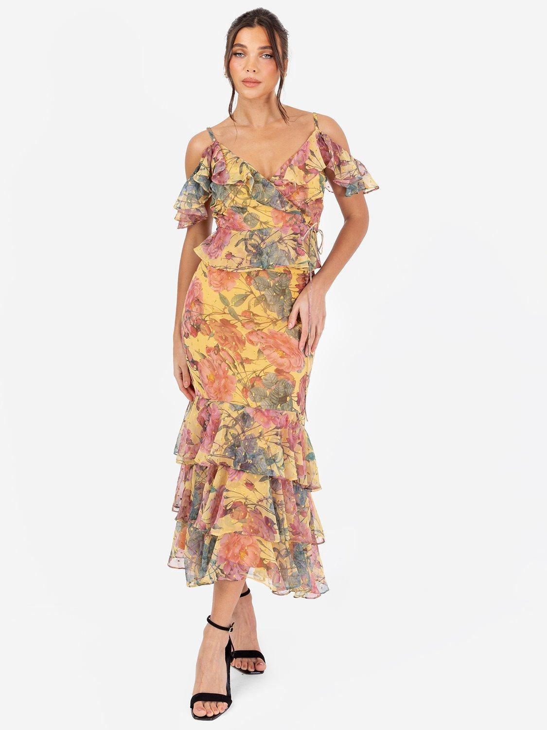 Anaya With Love Floral Ruffle Midi Skirt