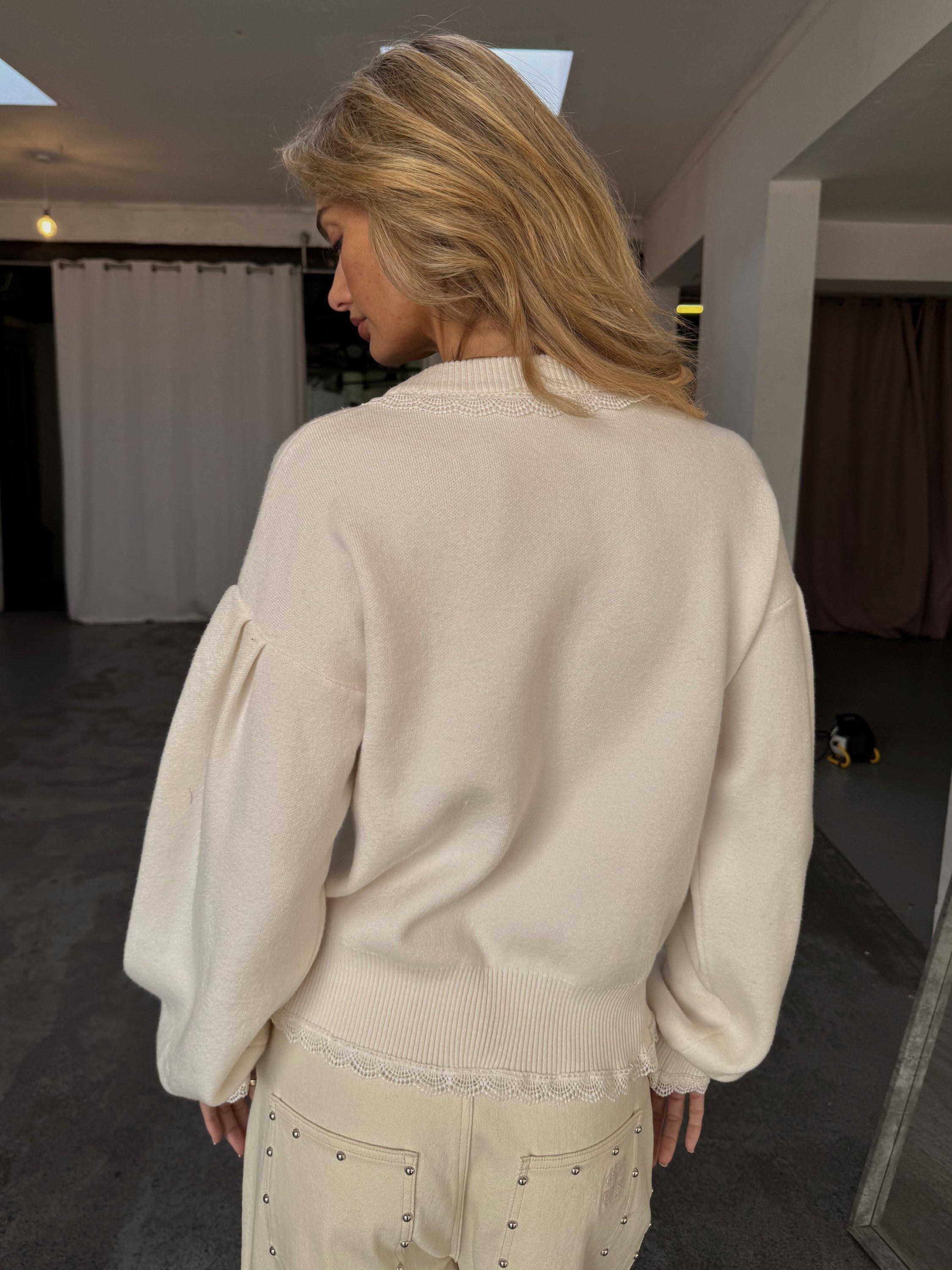 Never Fully Dressed Embroidered Motif Cardigan, Cream