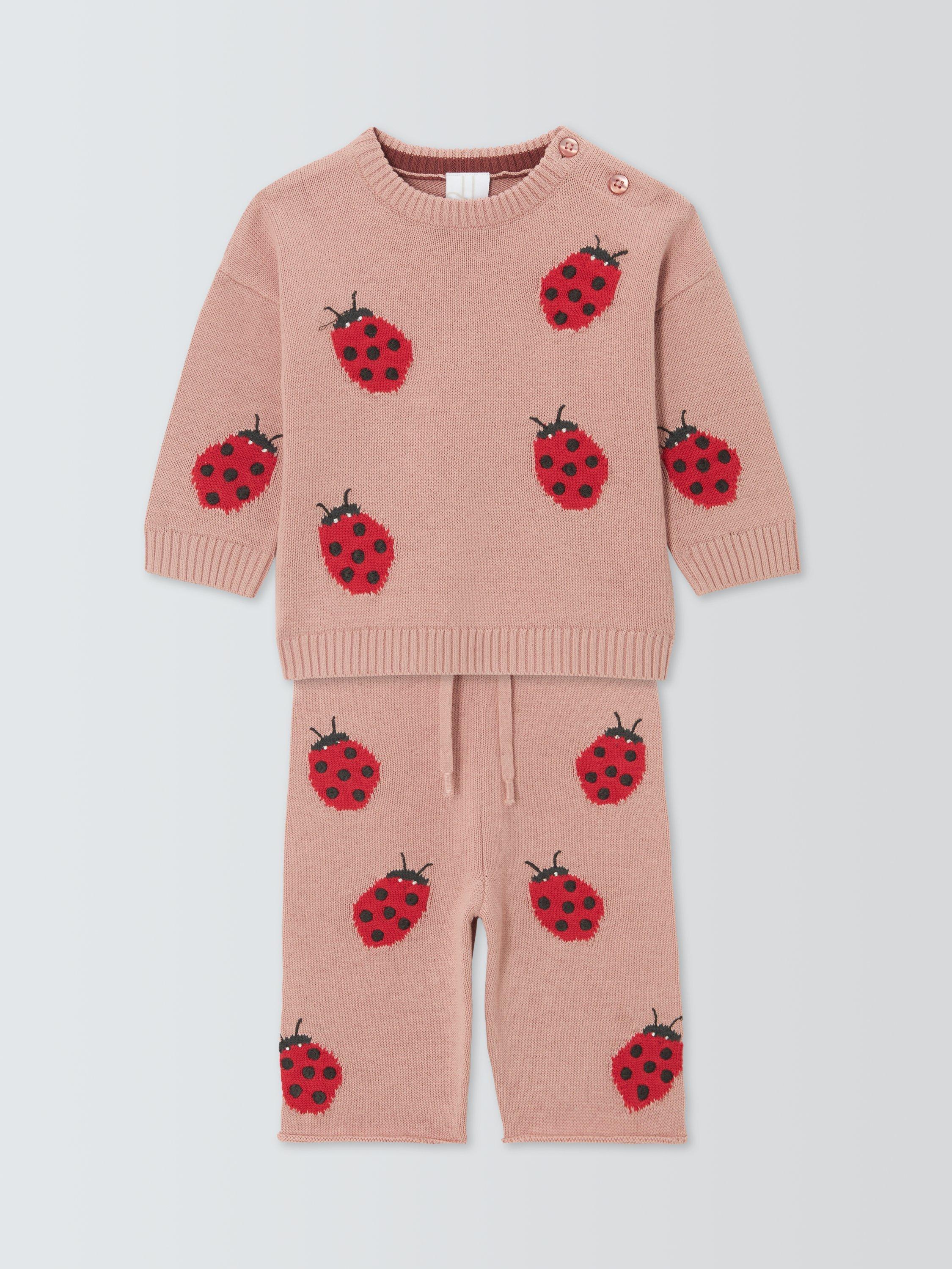 John Lewis Baby Ladybird Knit Jumper & Trousers Set, Pink