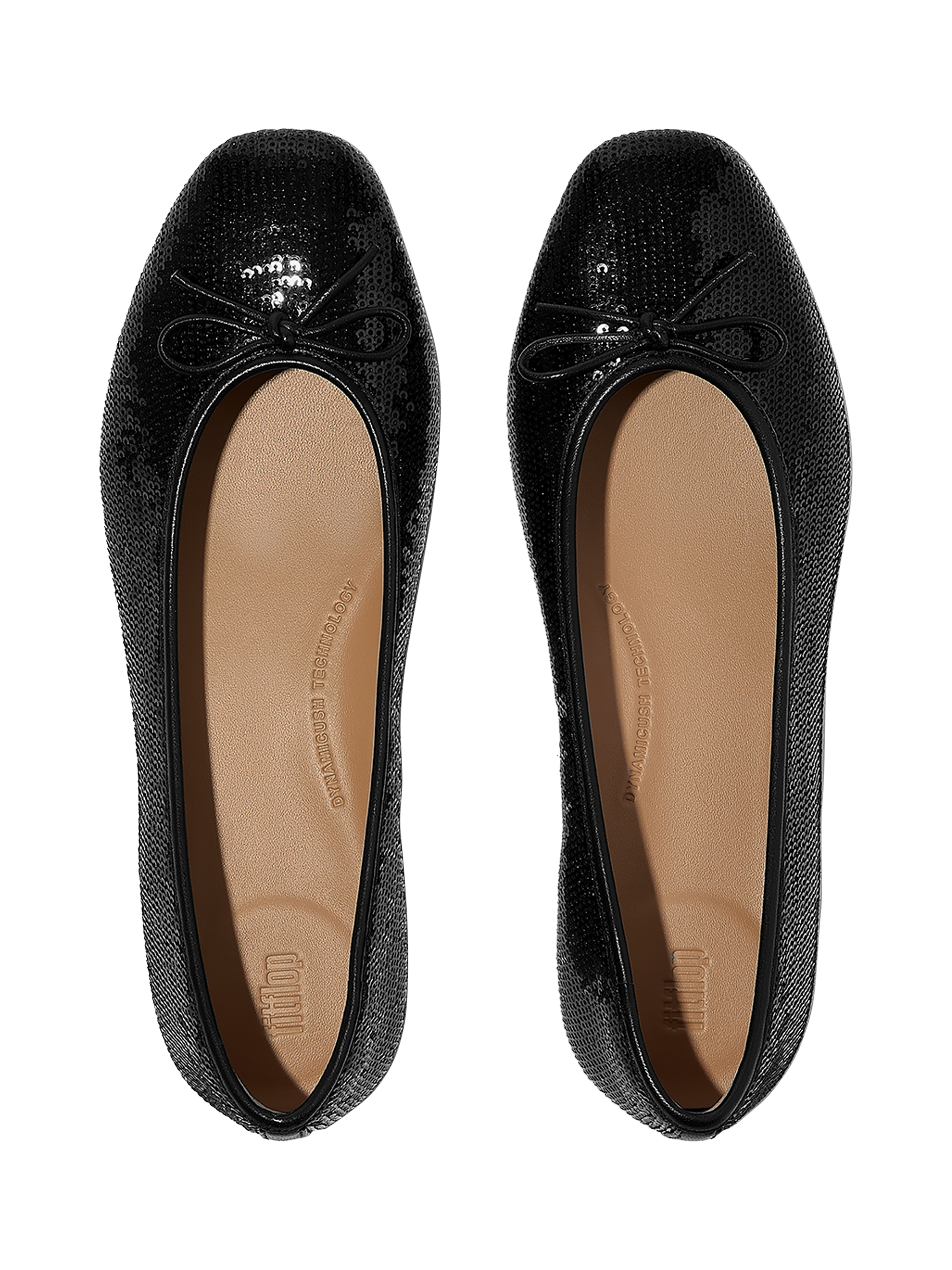 FitFlop Delicato Leather Blend Bow Sequin Ballerina Pumps, Black