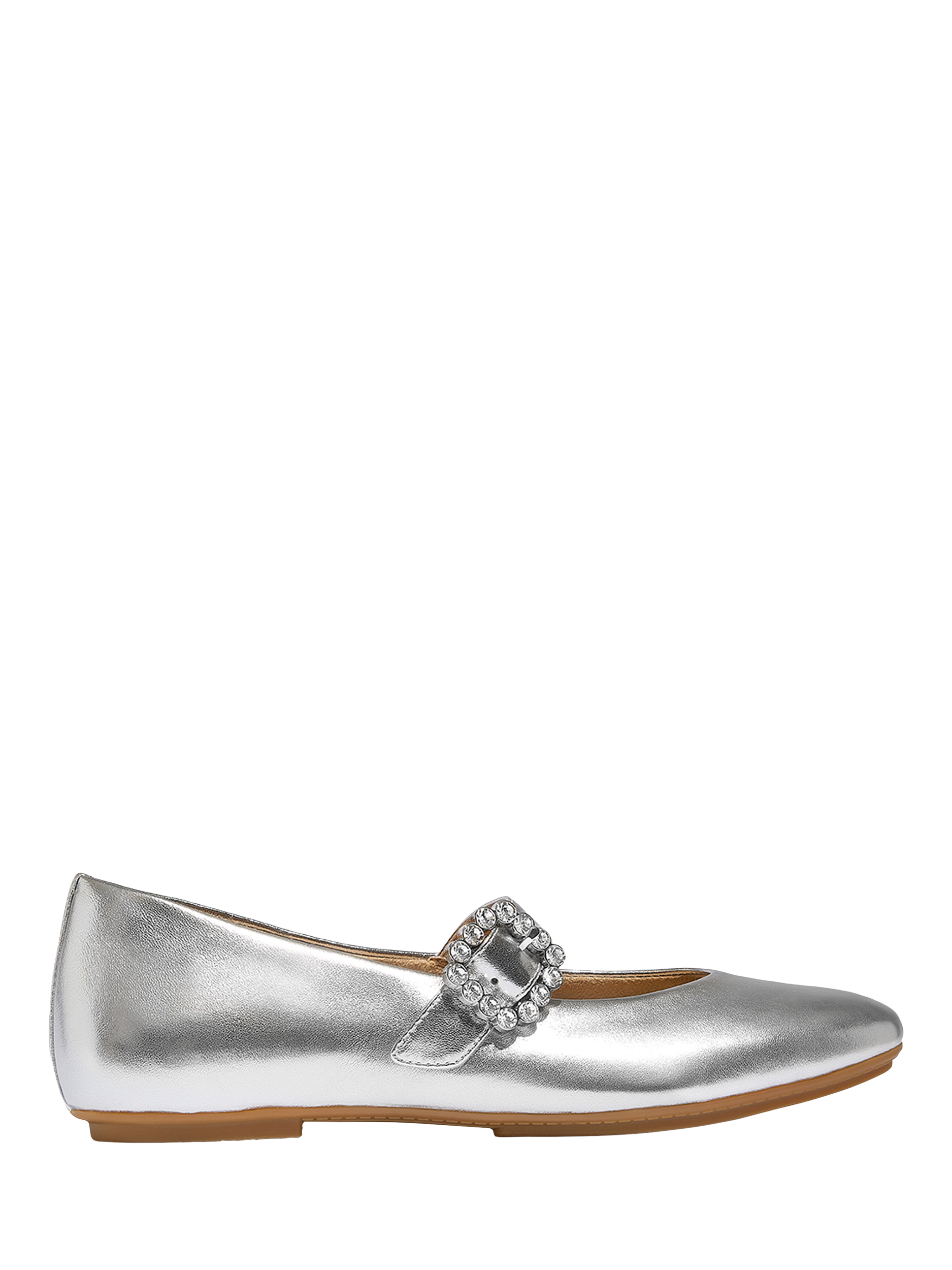FitFlop Delicato Leather Crystal Buckle Mary Janes, Silver