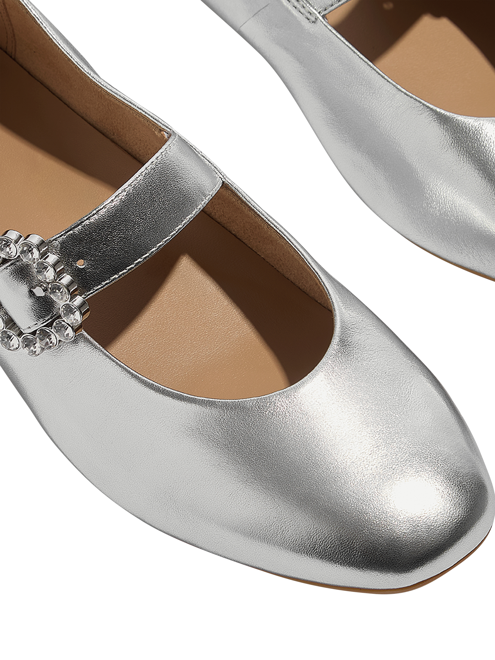 FitFlop Delicato Leather Crystal Buckle Mary Janes, Silver