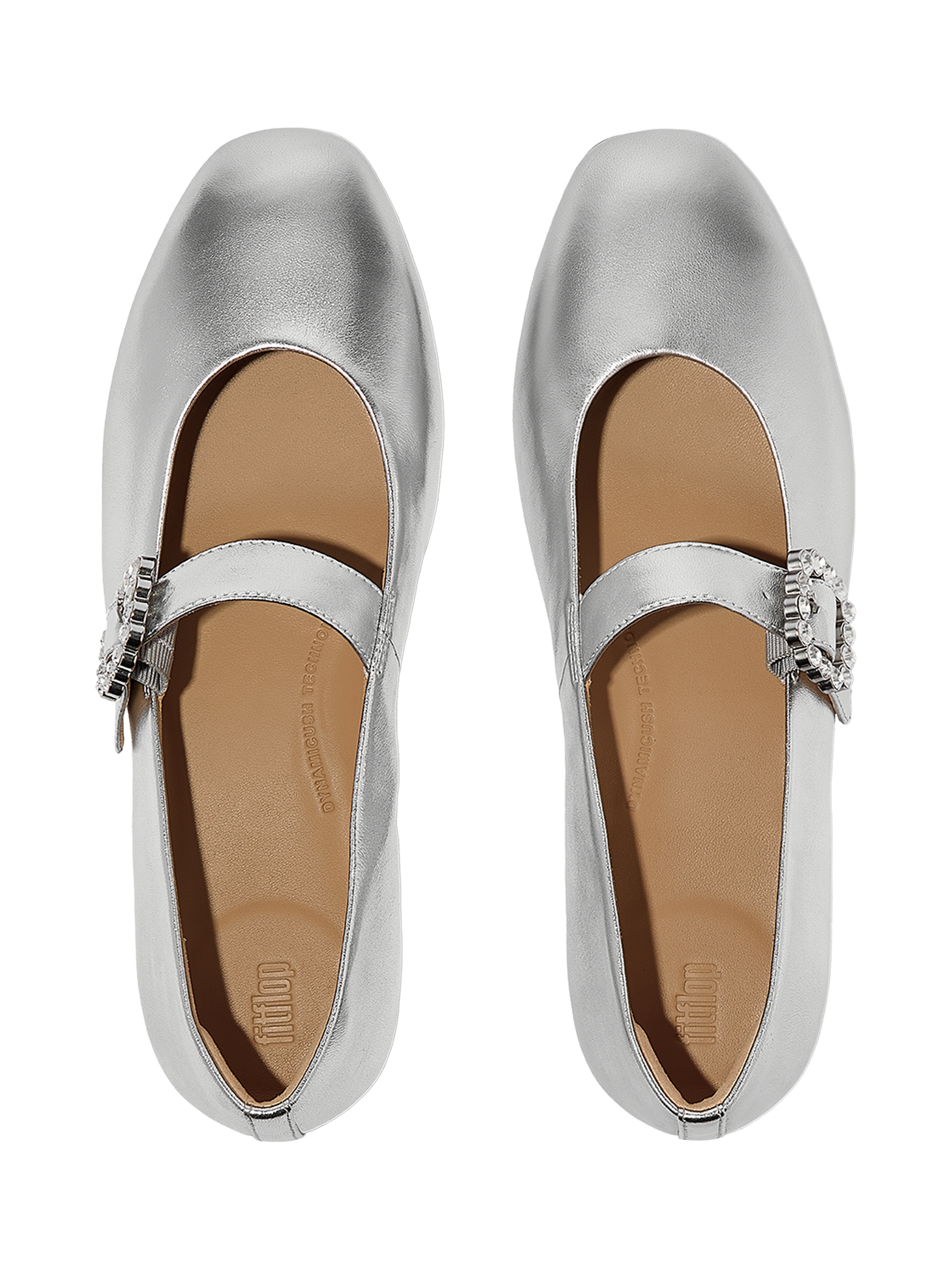 FitFlop Delicato Leather Crystal Buckle Mary Janes, Silver