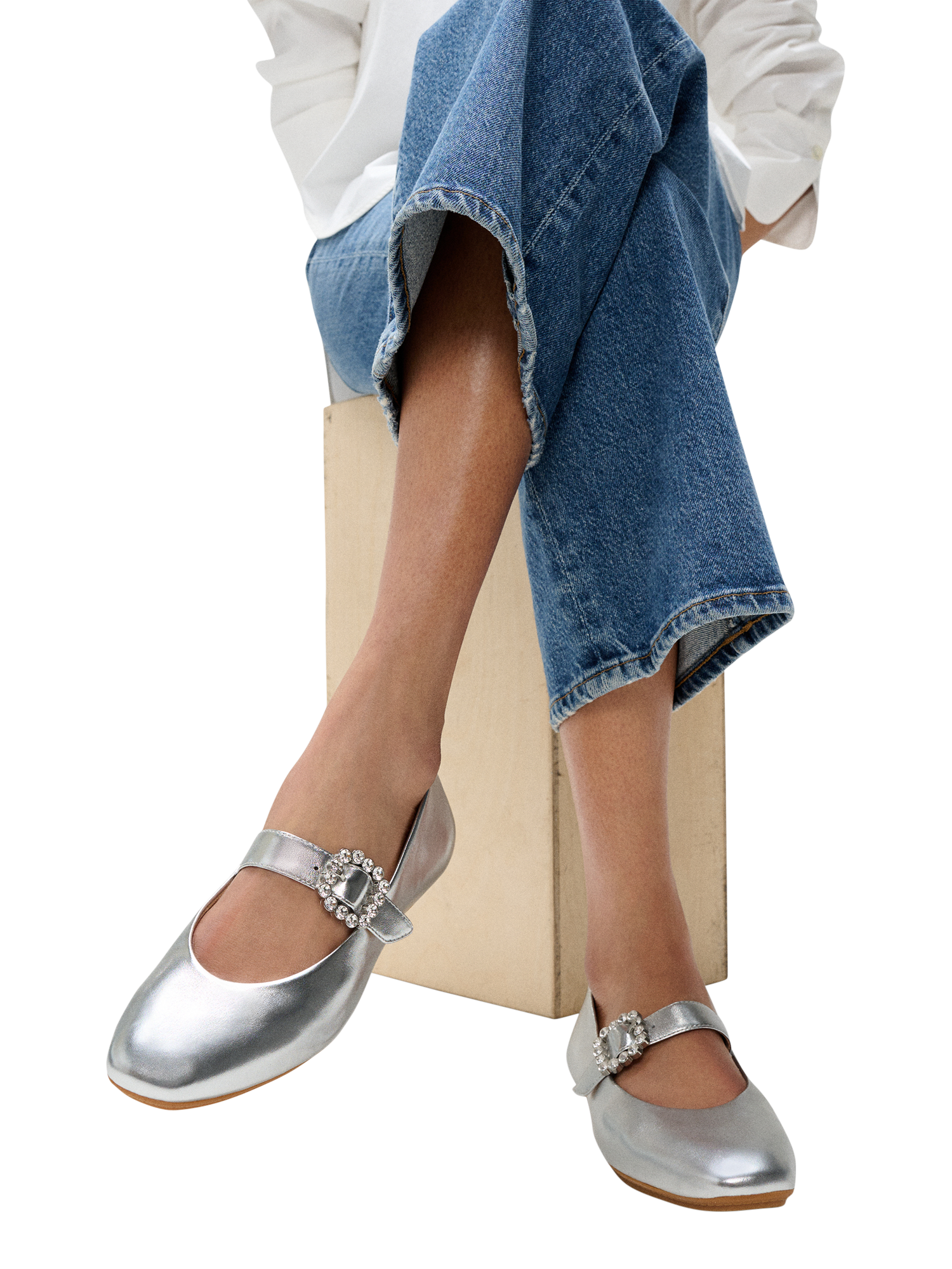 FitFlop Delicato Leather Crystal Buckle Mary Janes, Silver