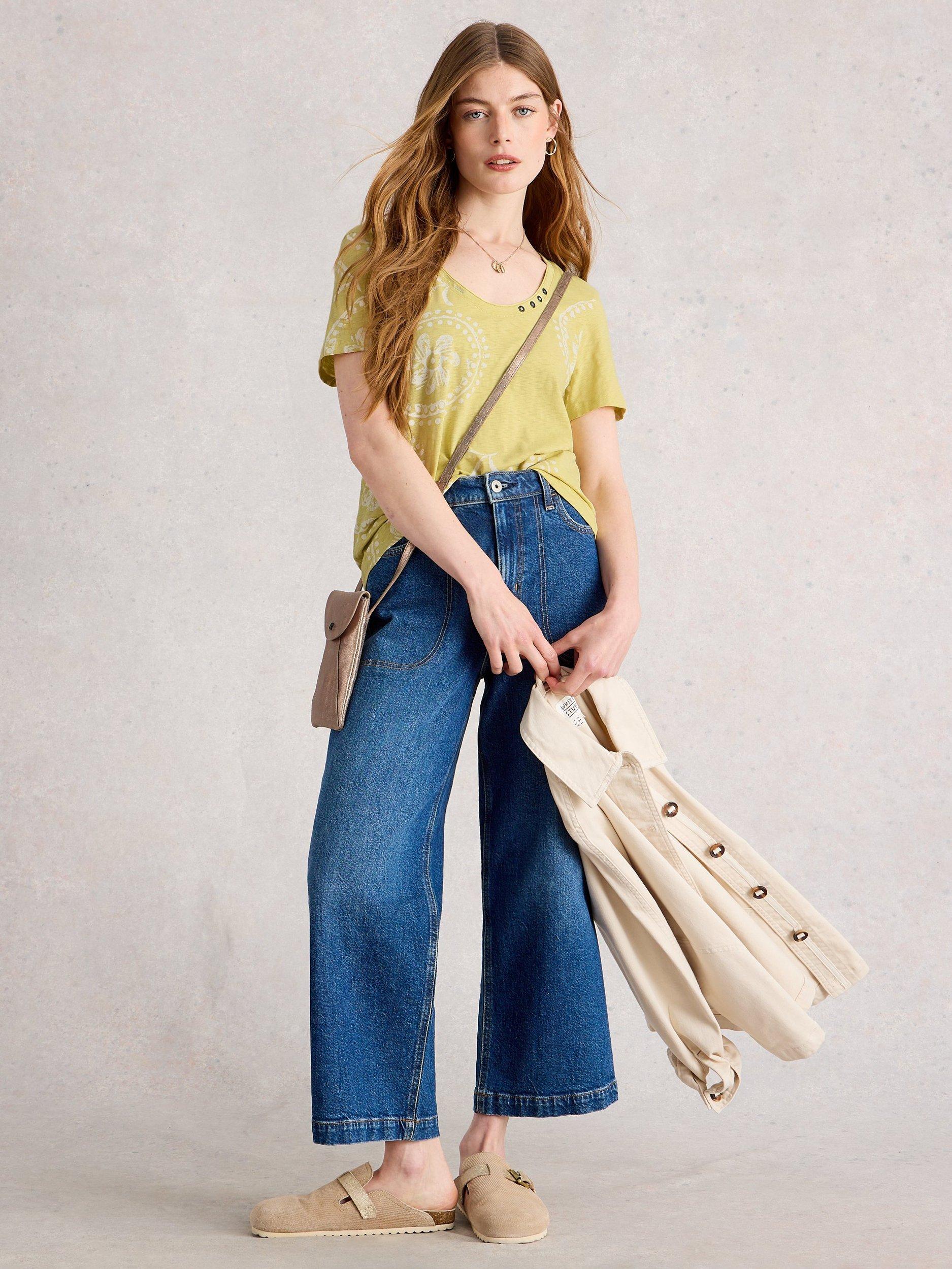 White Stuff Nadia Floral Scoop Neck T-Shirt, Yellow/Multi