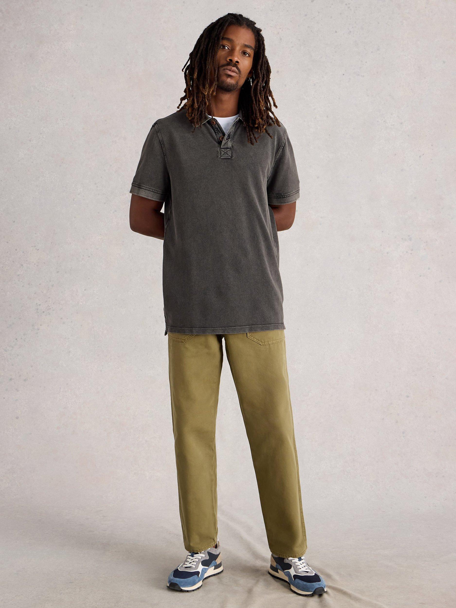 White Stuff Utility Short Sleeve Washed Cotton Polo Shirt, Washed Black