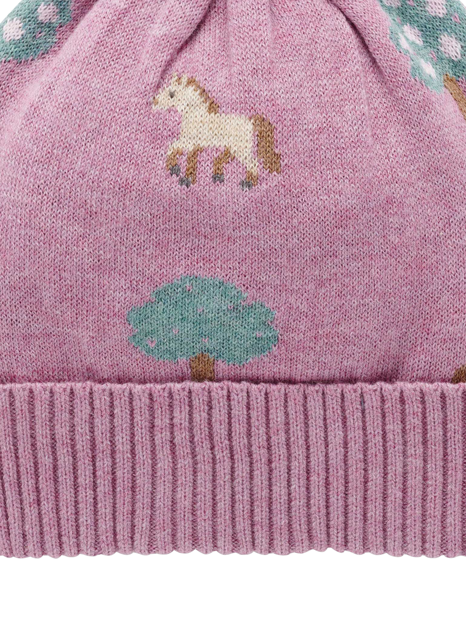 Purebaby Baby Cotton Wool Blend On The Farm Beanie Hat, Orchard Jaquard