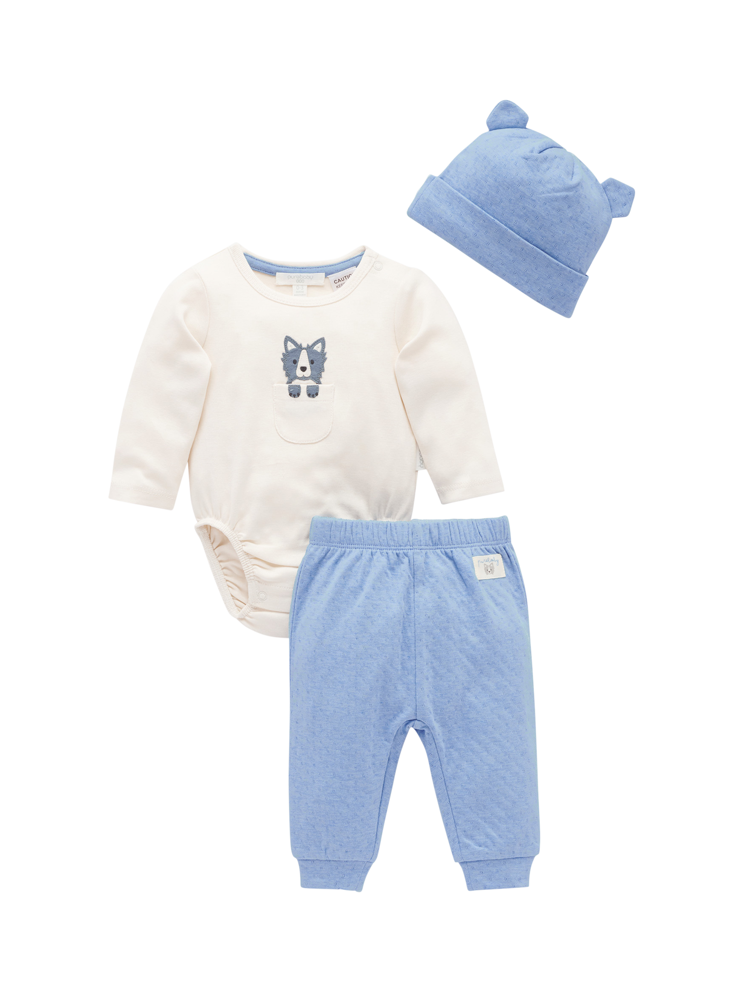 Purebaby Baby 3-Piece Cotton Bodysuit Gift Set, Bluestone Melange