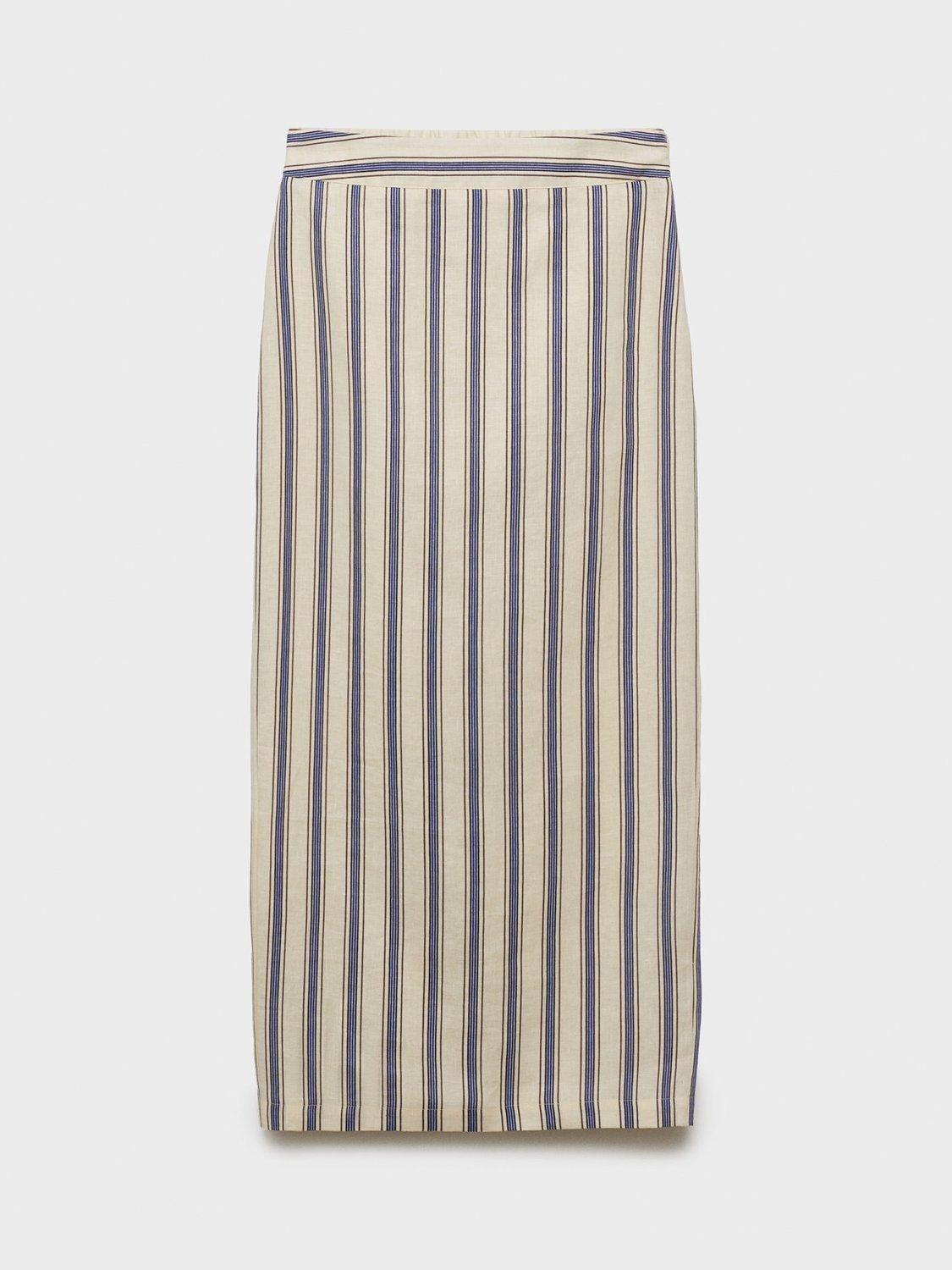Mango Fred Stripe Pure Linen Skirt, Light Beige