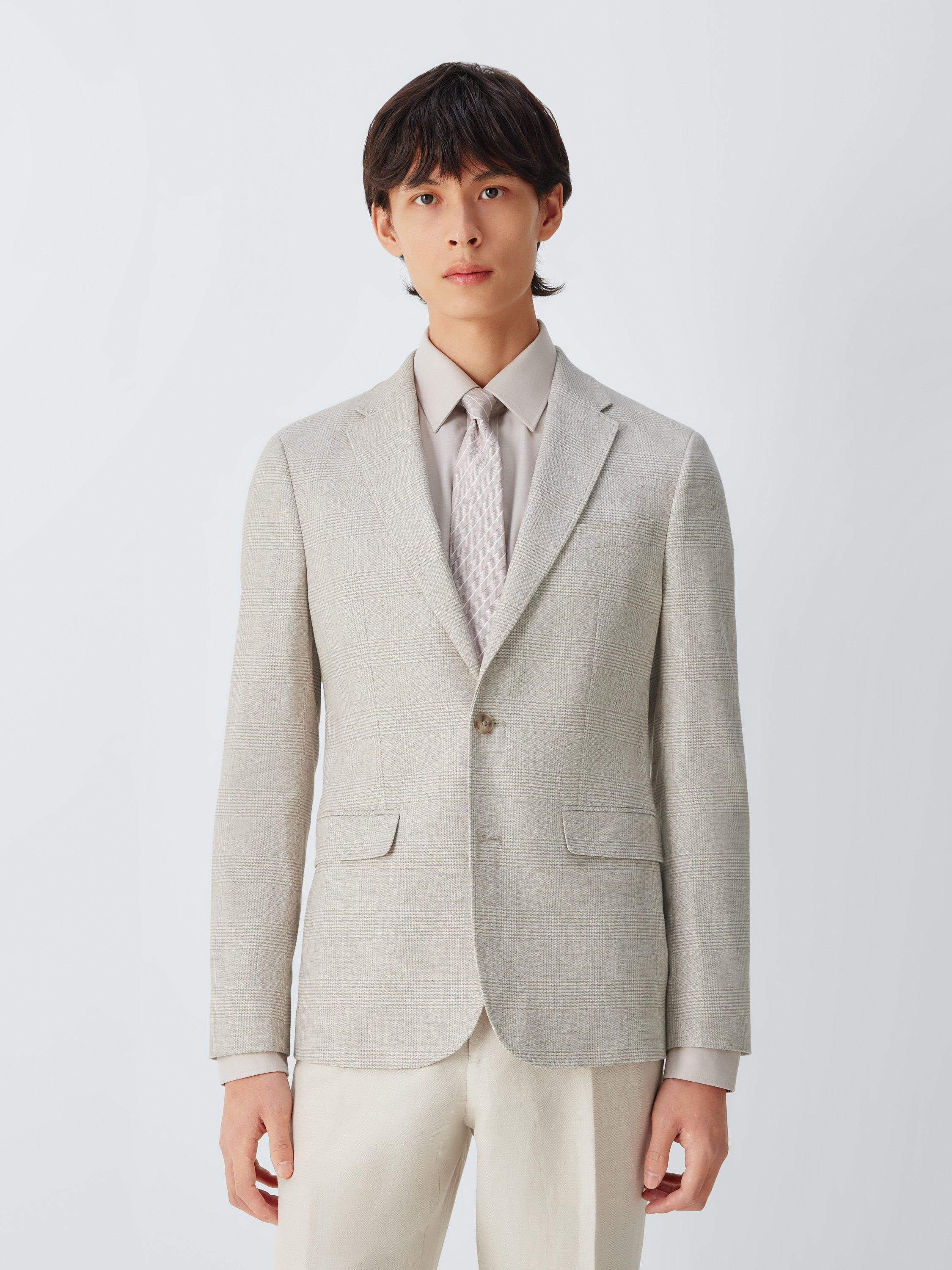 John Lewis Cotton Blend Check Suit Jacket with Linen, Ecru