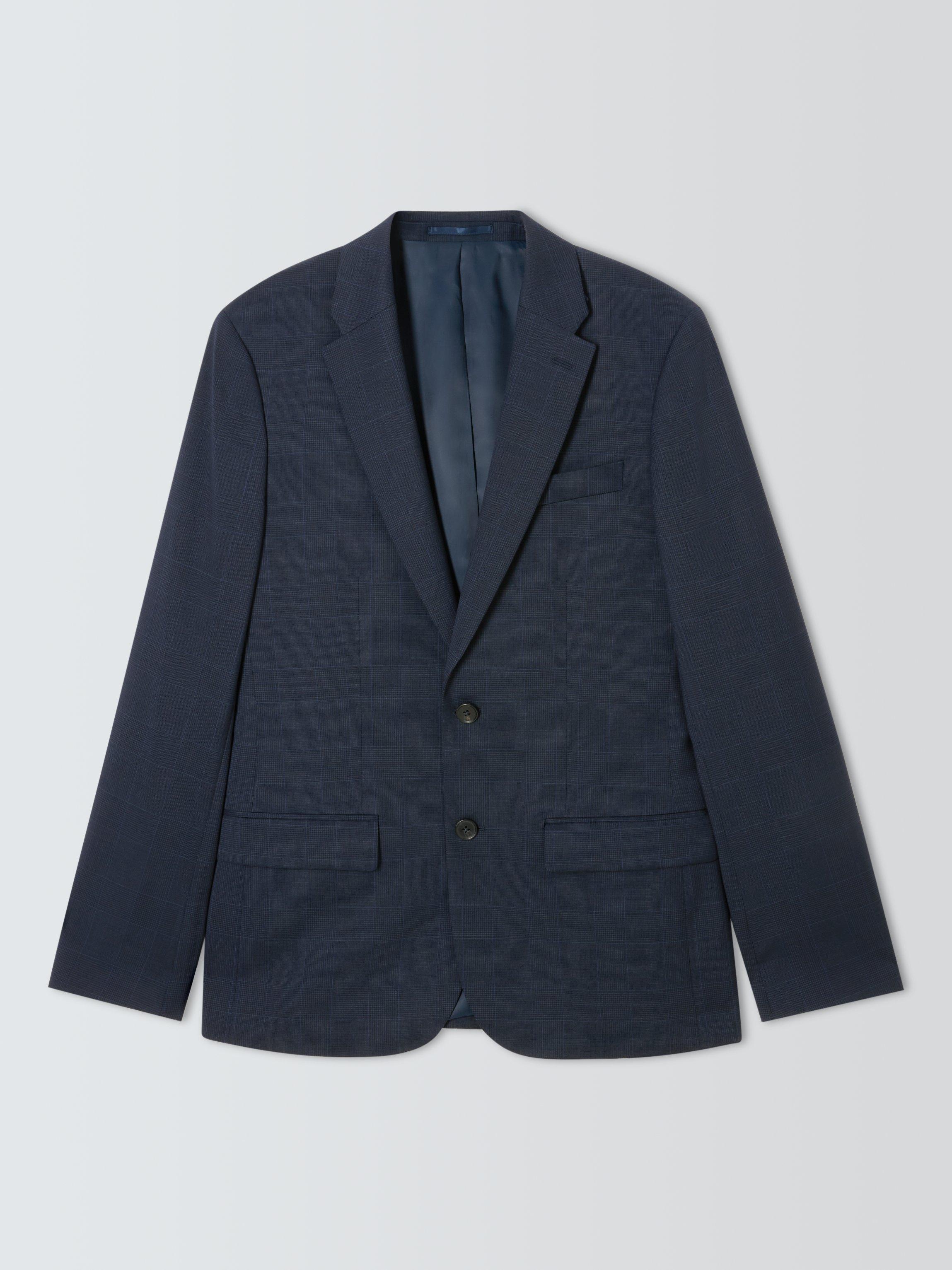 John Lewis Prince of Wales Check Slim Fit Wool Suit Jacket, Navy Check