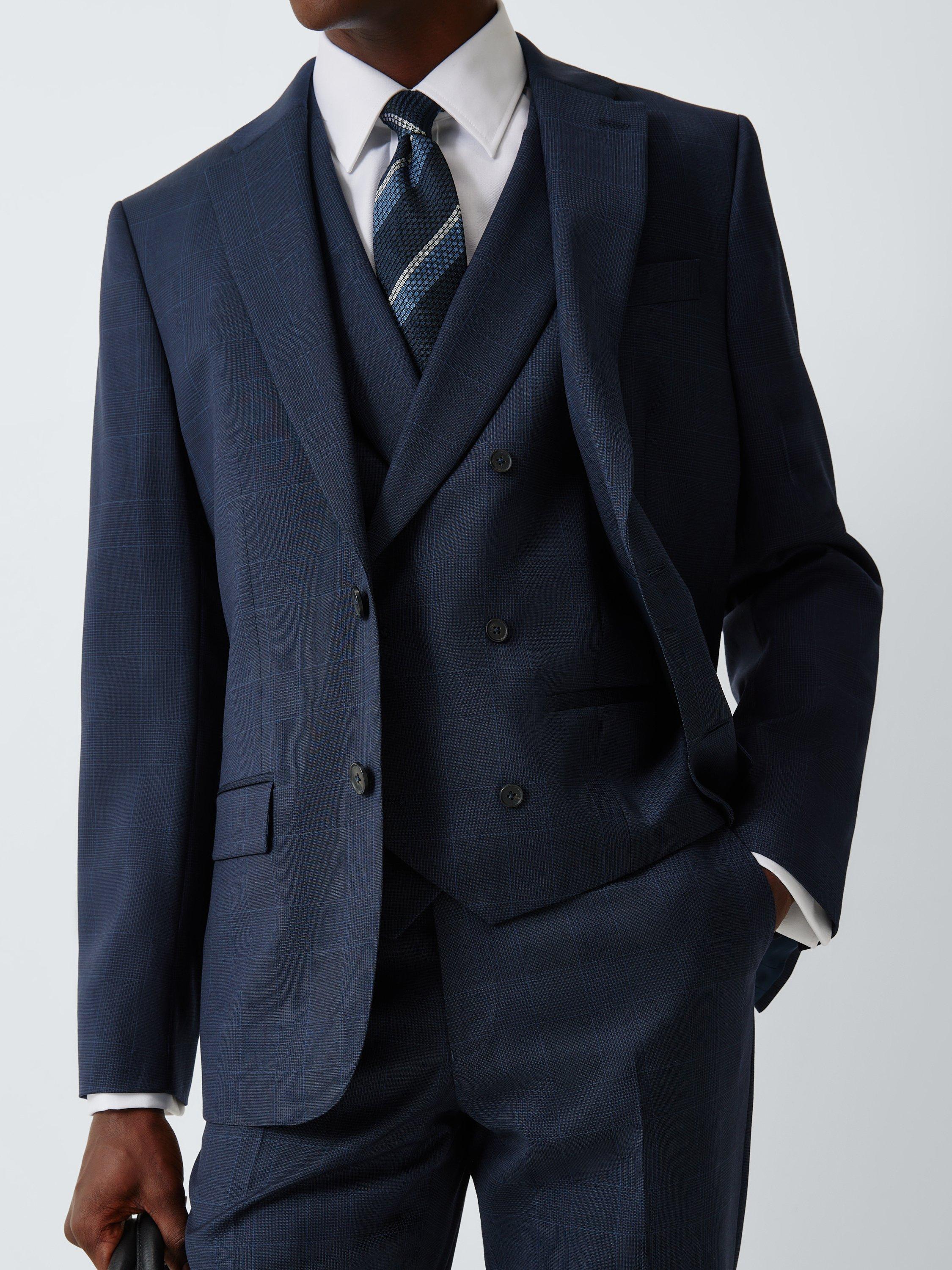 John Lewis Prince of Wales Check Slim Fit Wool Suit Jacket, Navy Check