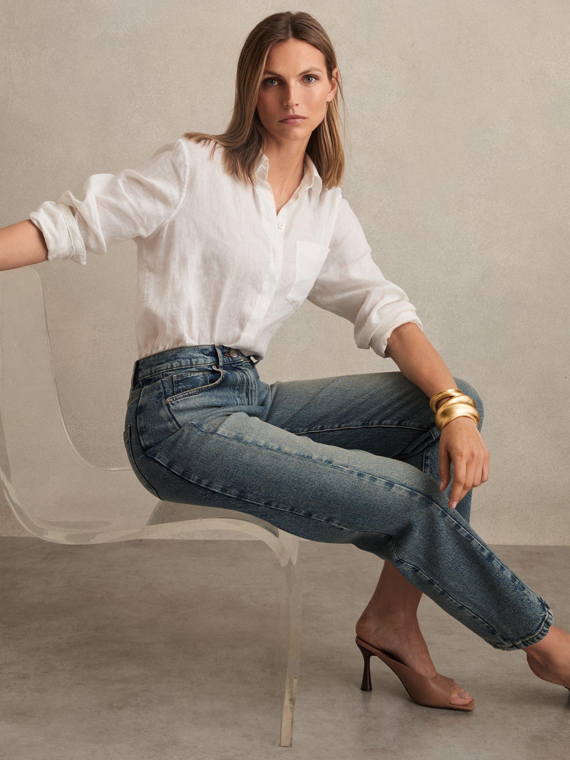 Reiss Petite Molly Barrel Leg Jeans, Mid Blue