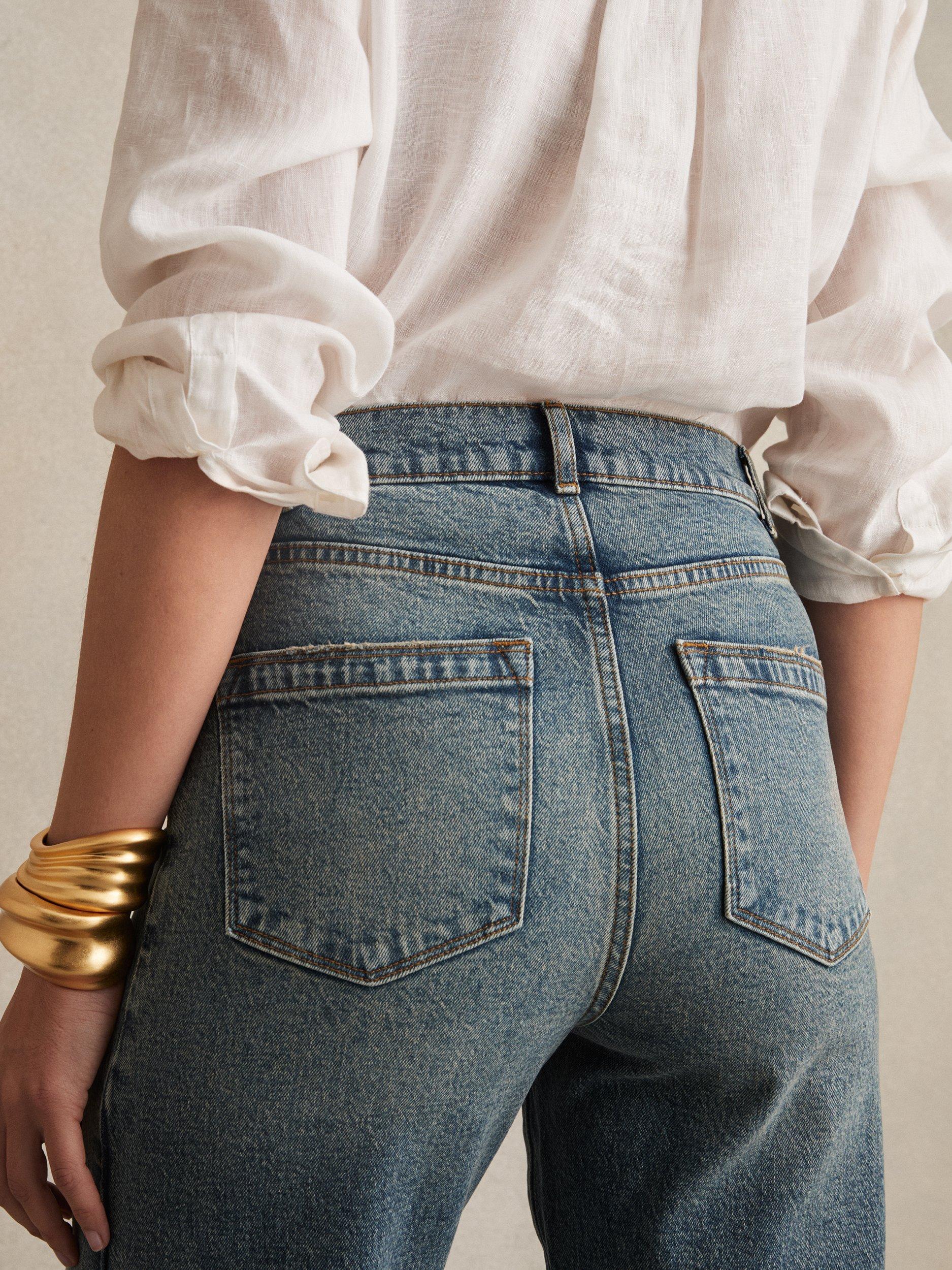 Reiss Petite Molly Barrel Leg Jeans, Mid Blue