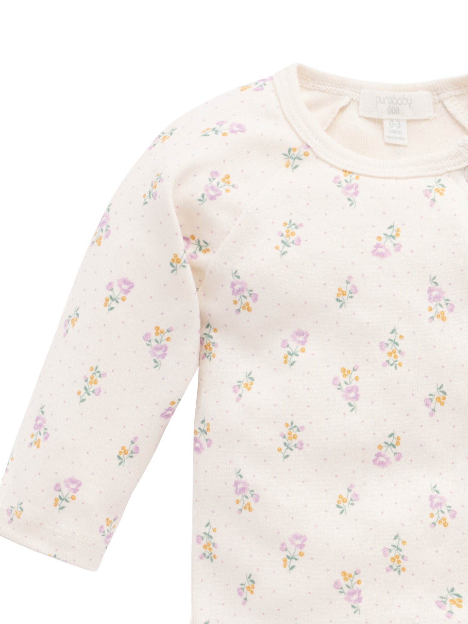 Purebaby Baby Cotton Ruffle Bodysuit, Pack of 2, Primrose Print