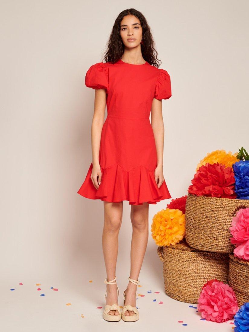 Sister Jane Ruffle Godet Hem Mini Dress, Red