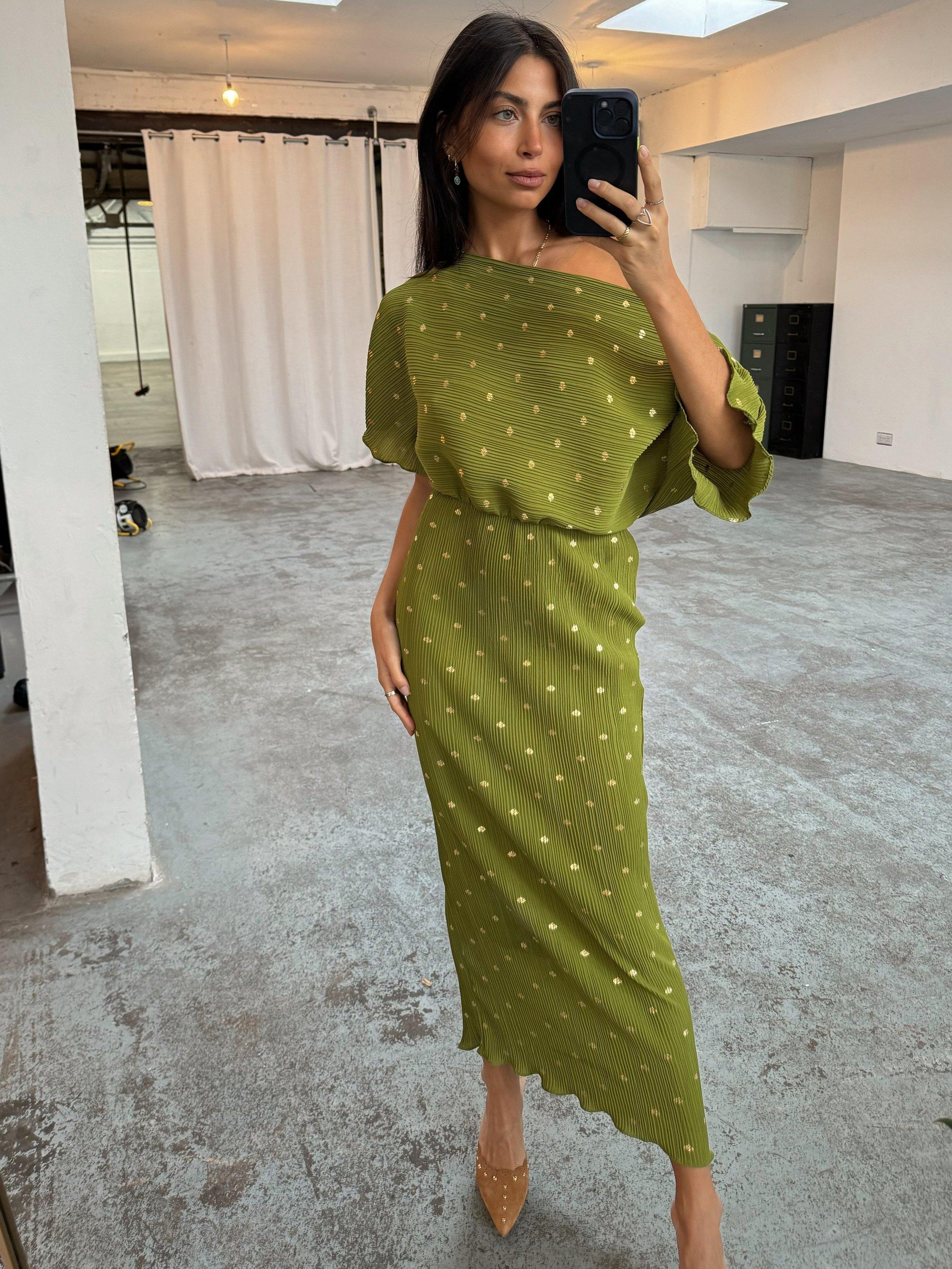Never Fully Dressed Tilly Fleck Print Short Sleeved Plisse Midi Dress