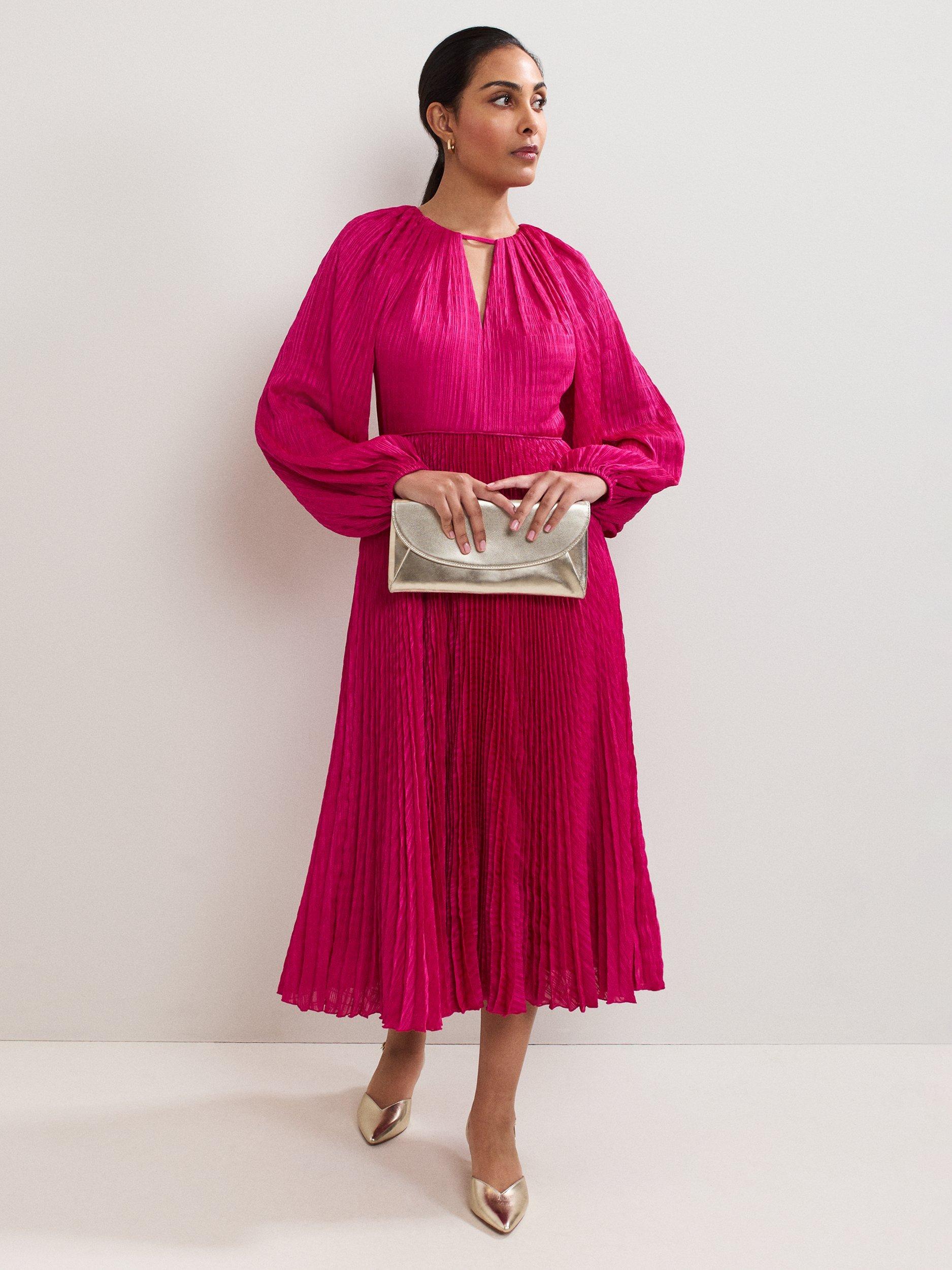 Phase Eight Petite Faye Plisse Midi Dress, Pink