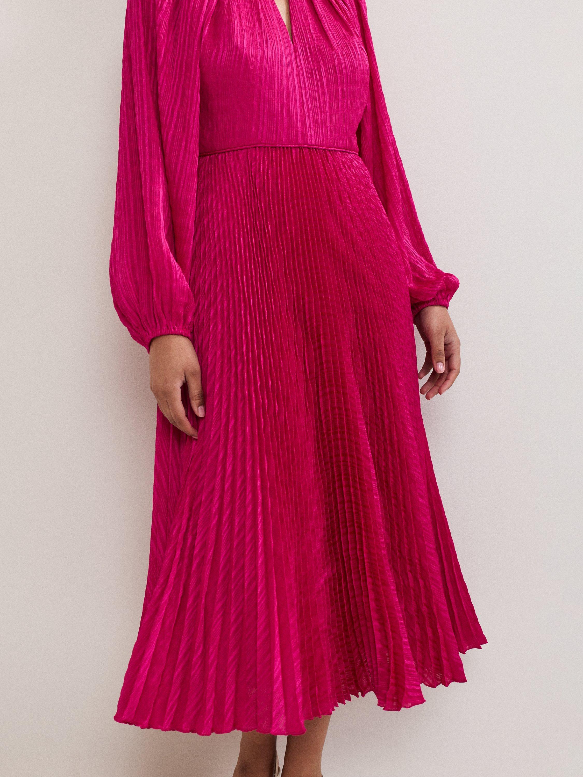 Phase Eight Petite Faye Plisse Midi Dress, Pink