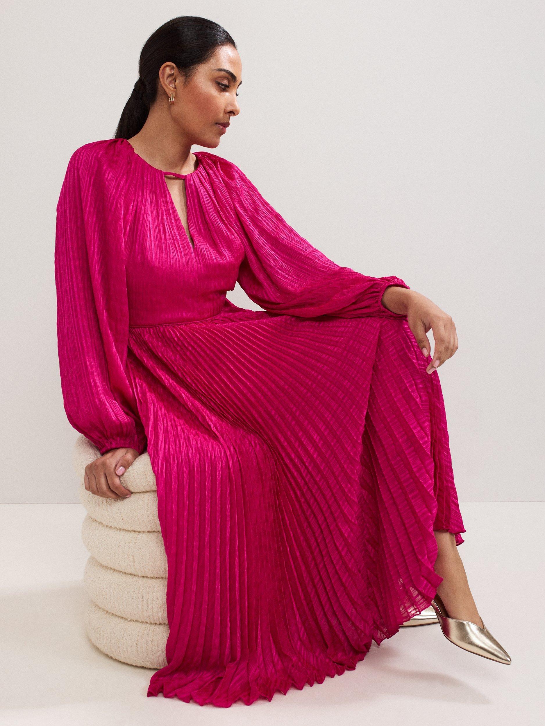 Phase Eight Petite Faye Plisse Midi Dress, Pink