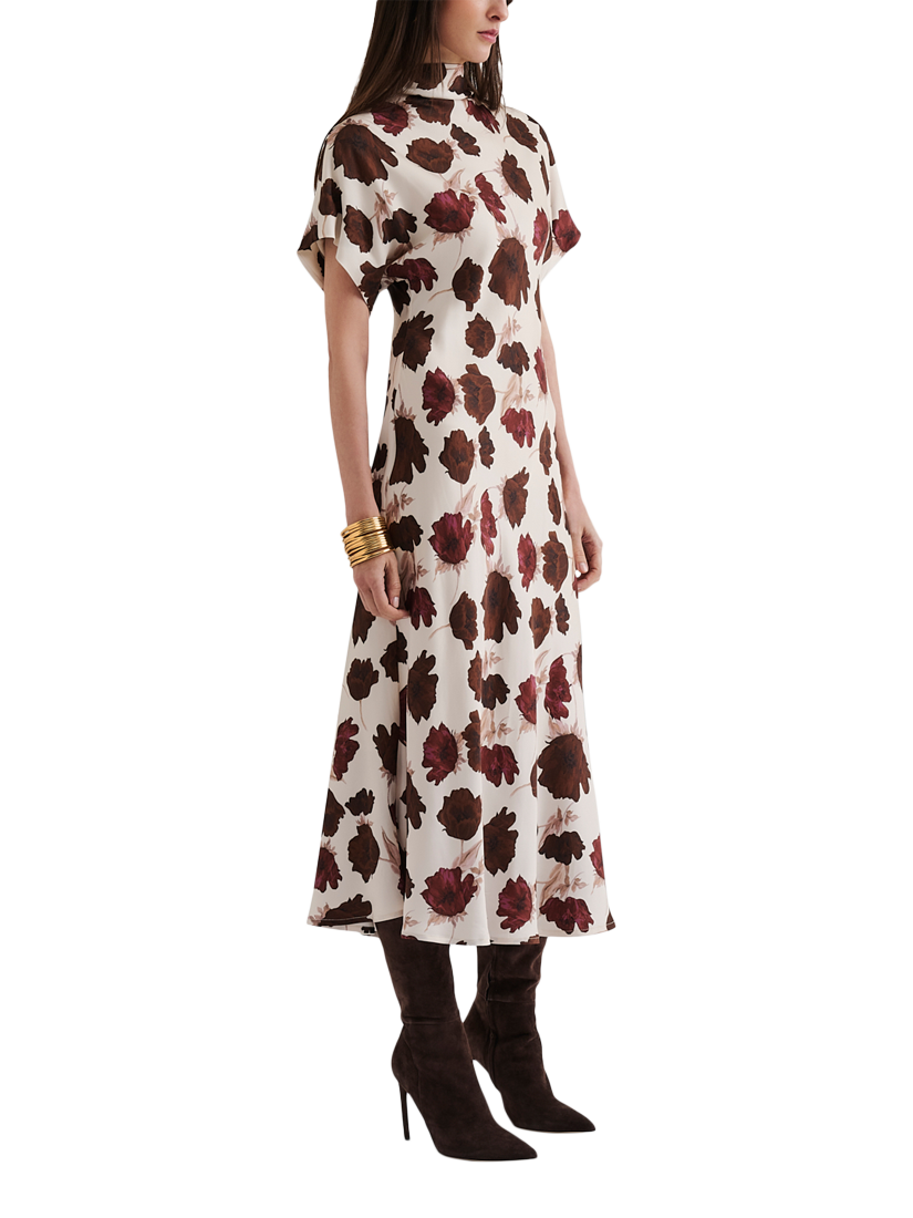 Malina Alivia Floral Satin Dress, Wine Peony