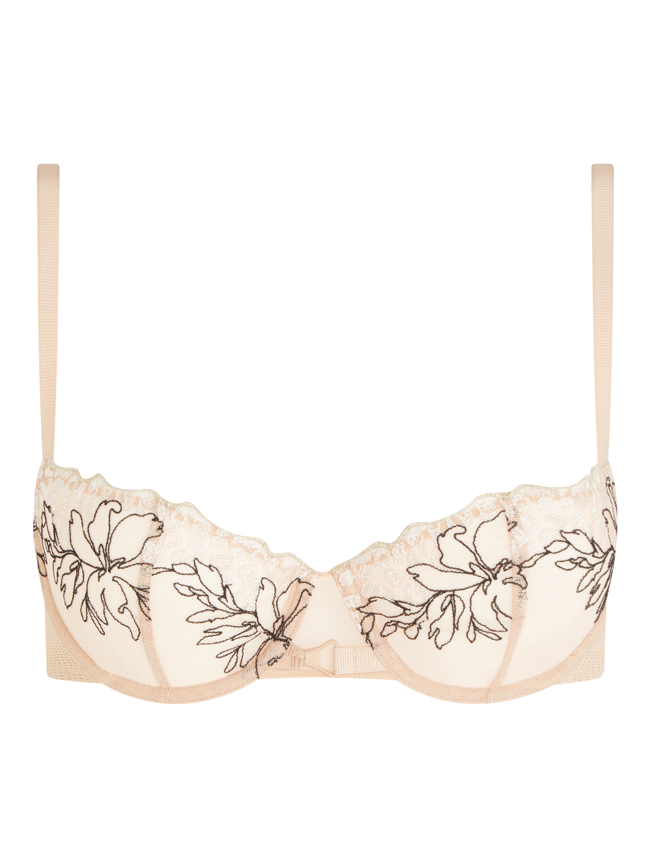 Chantelle Spice Animal and Floral Embroidered Half Cup Bra, Natural/Black