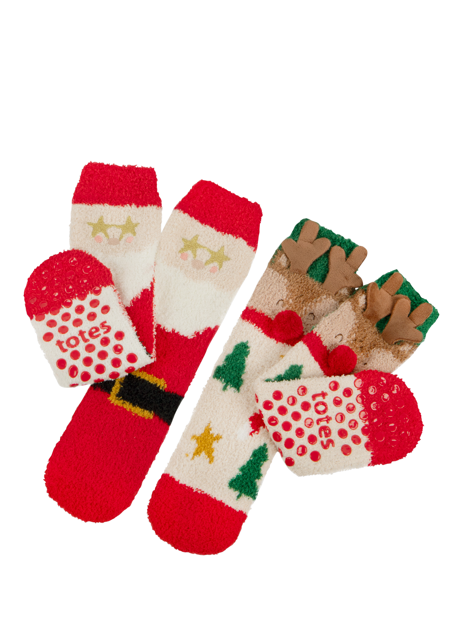 totes Kids' Toasties Slipper Socks, Pack of 2, Reindeer / Santa