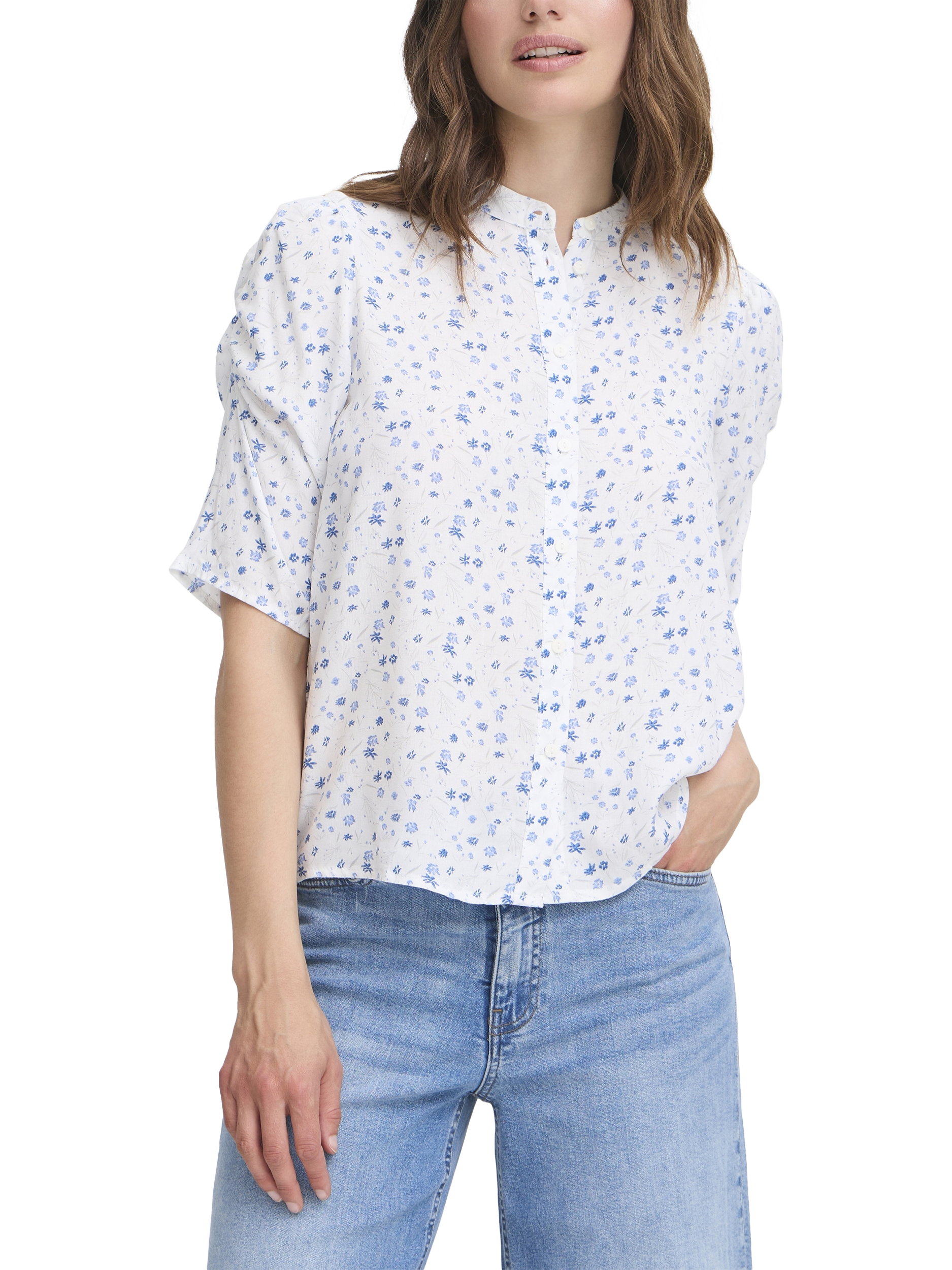 ICHI Vera Floral Shirt, White/Blue