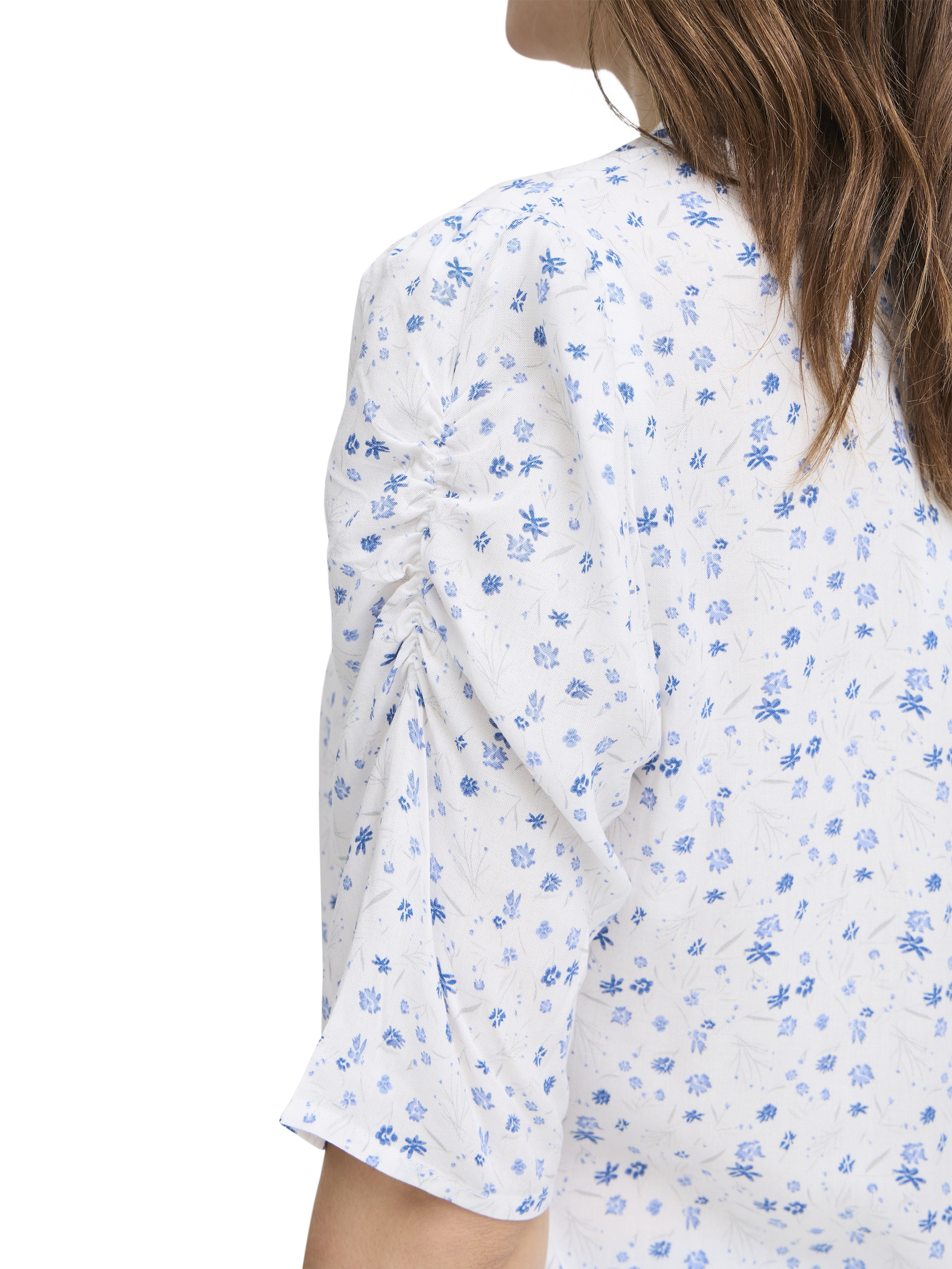 ICHI Vera Floral Shirt, White/Blue