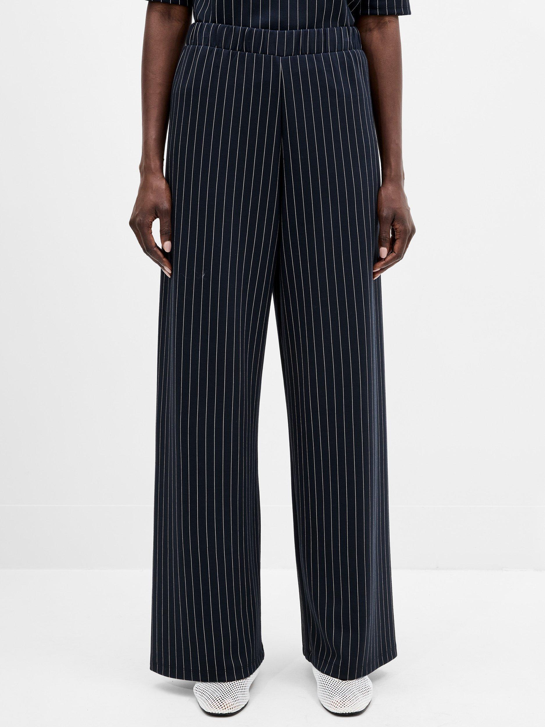 French Connection Regina Pinstripe Wide Leg Trousers, Navy/White