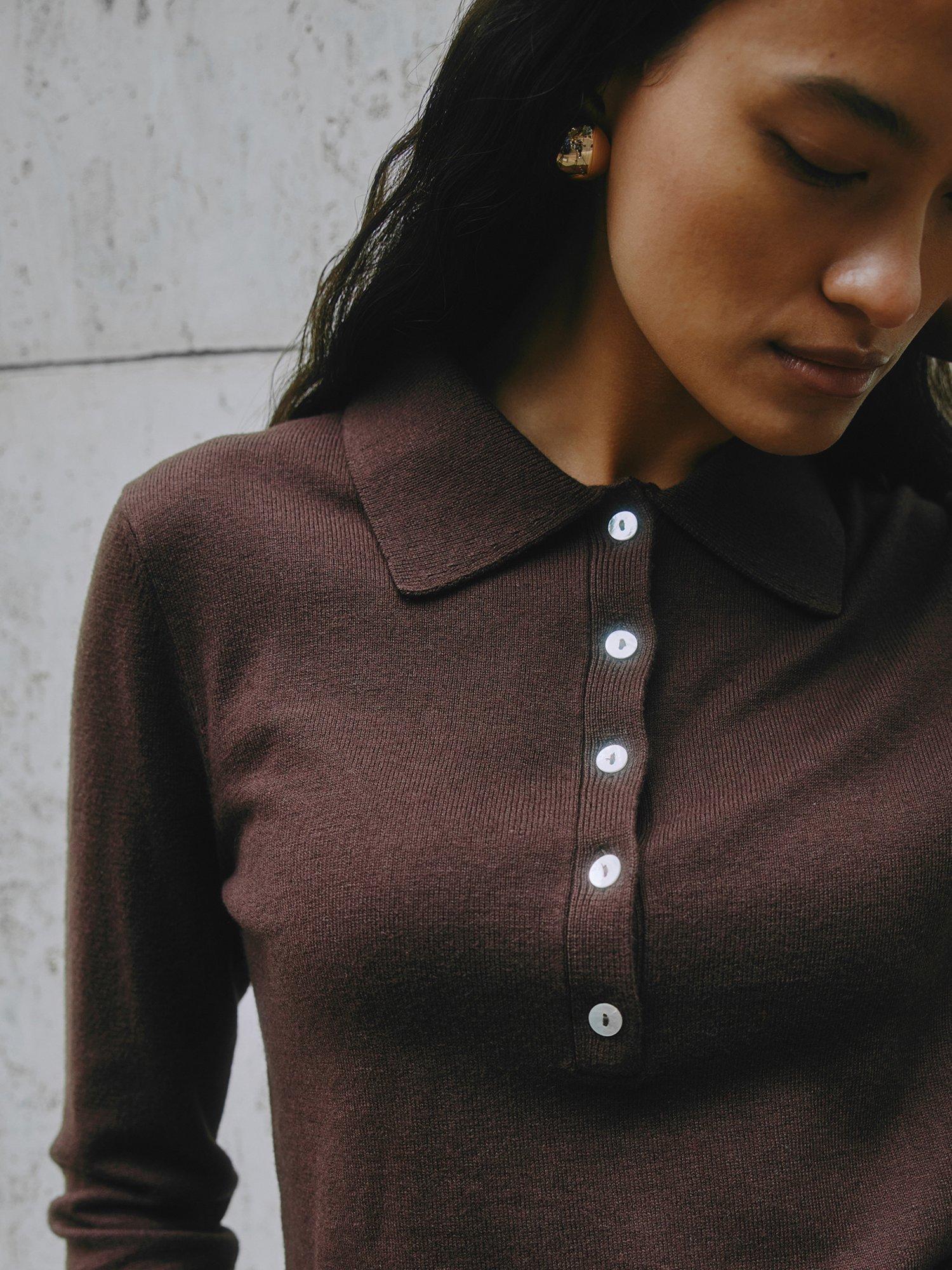 Albaray Fine Knit Polo Shirt, Chocolate