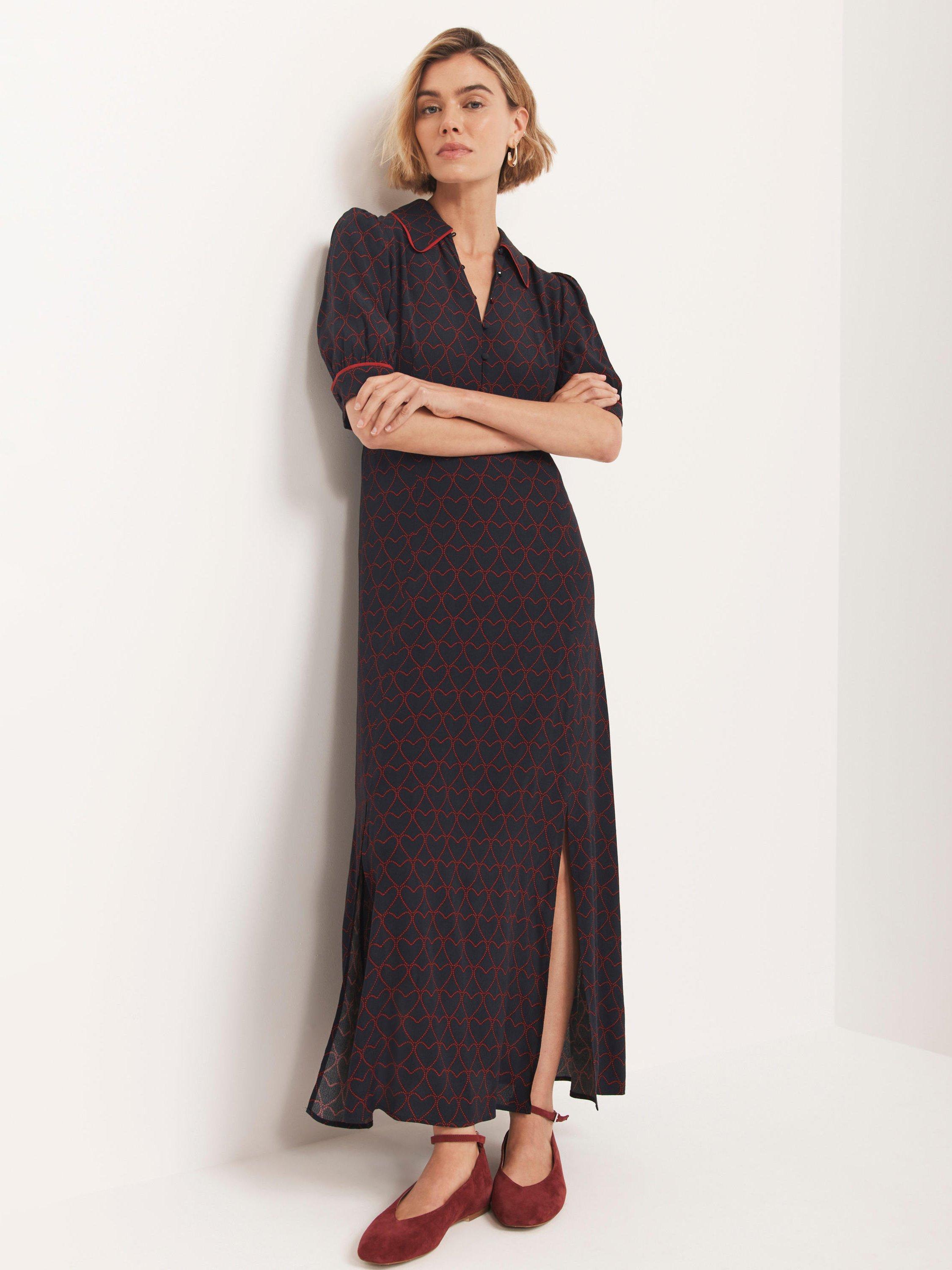 Mint Velvet Heart Print Flared Short Sleeve Collared Midi Dress