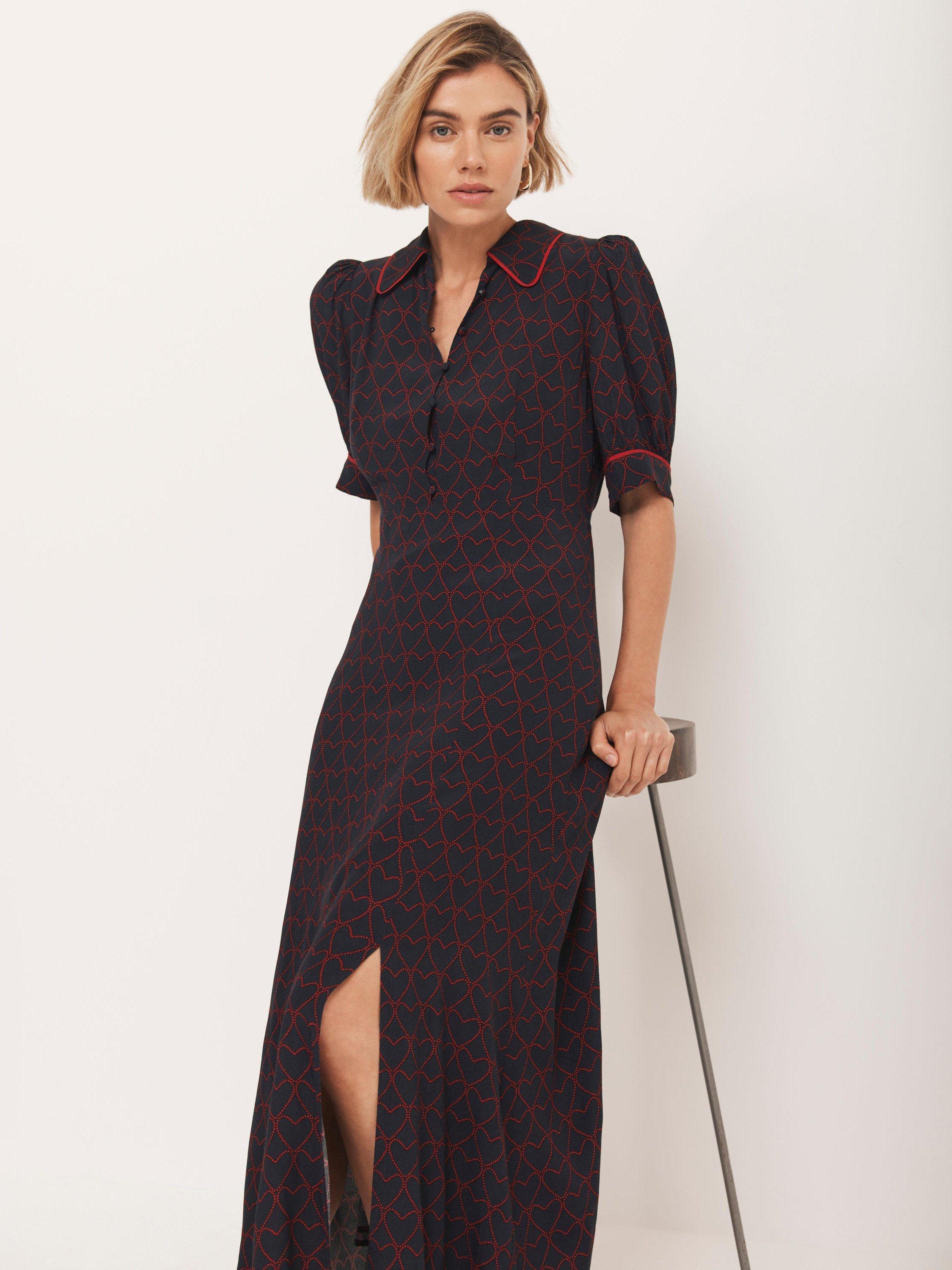 Mint Velvet Heart Print Flared Short Sleeve Collared Midi Dress