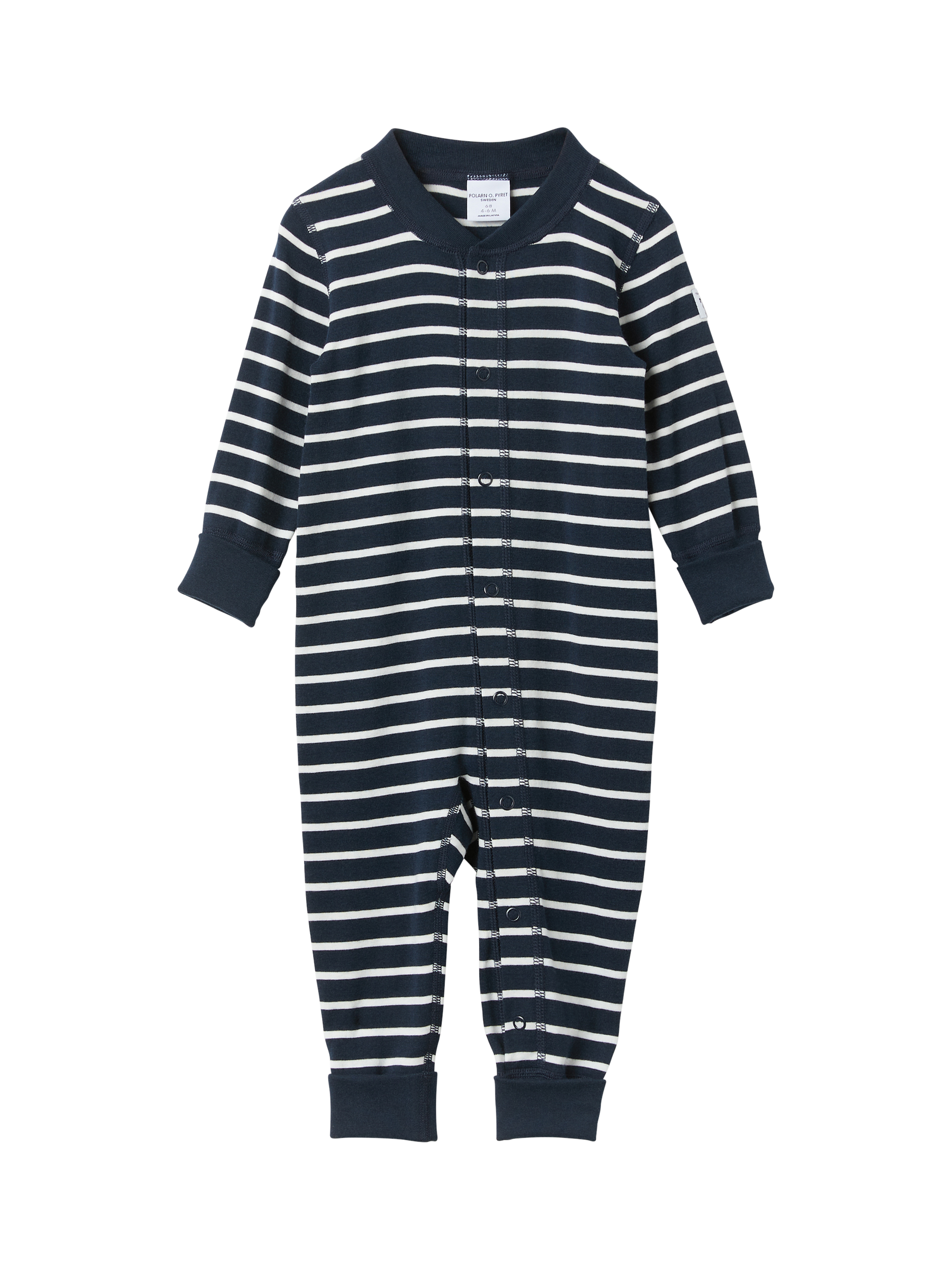 Polarn O. Pyret Baby Pure Cotton Striped Overall Bodysuit, Blue