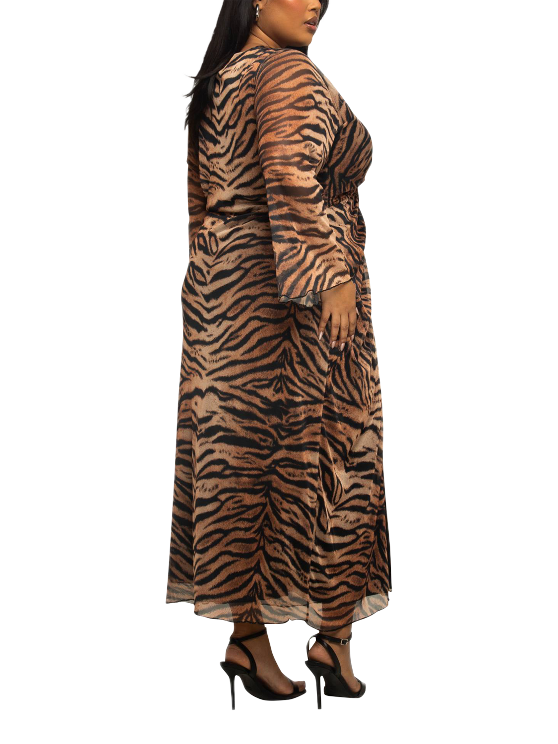 FASHION SZN Curve Tiger Print Mesh Midi Dress, Brown