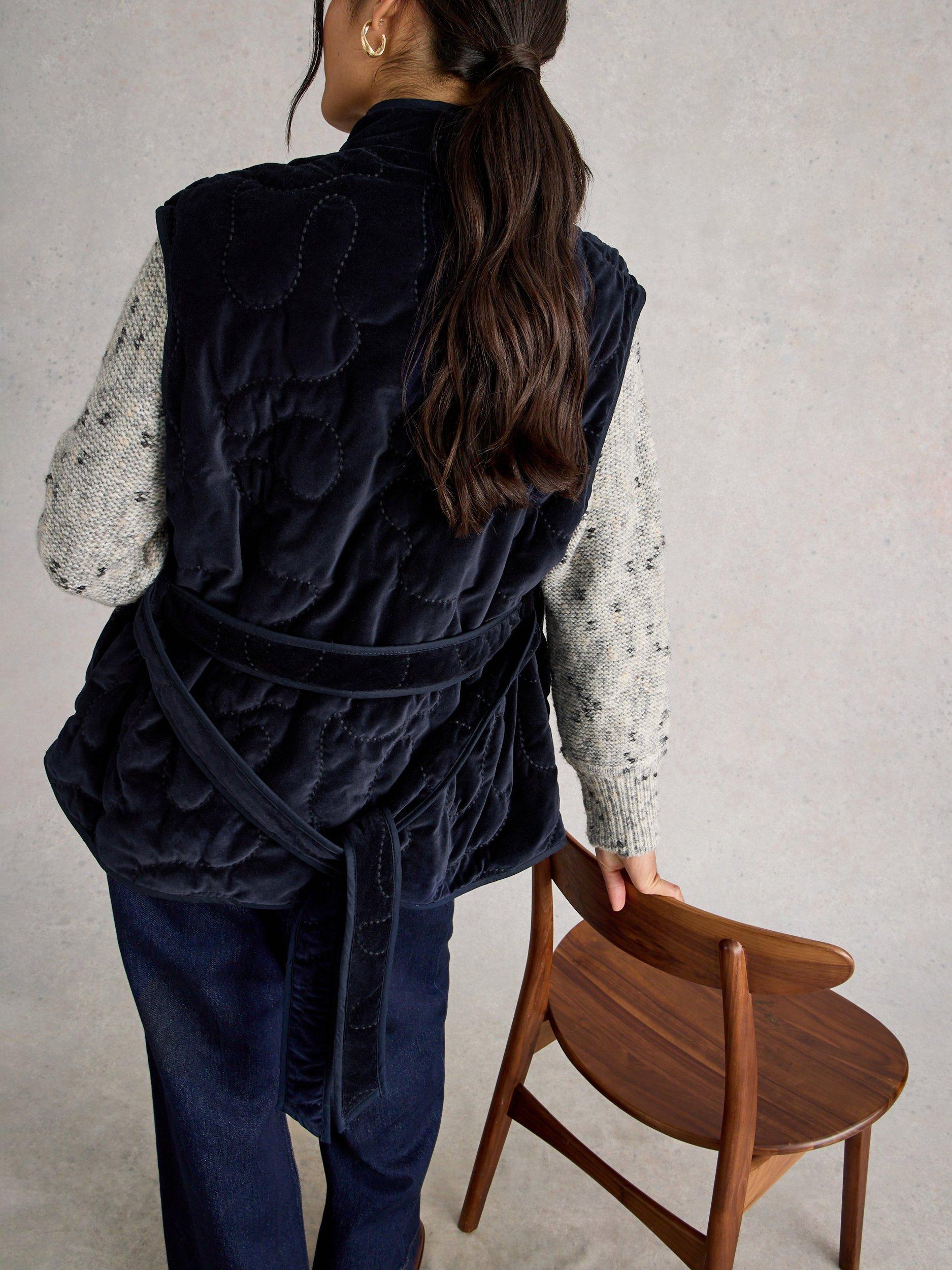 White Stuff Gigi Velvet Quilted Gilet, Dark Navy