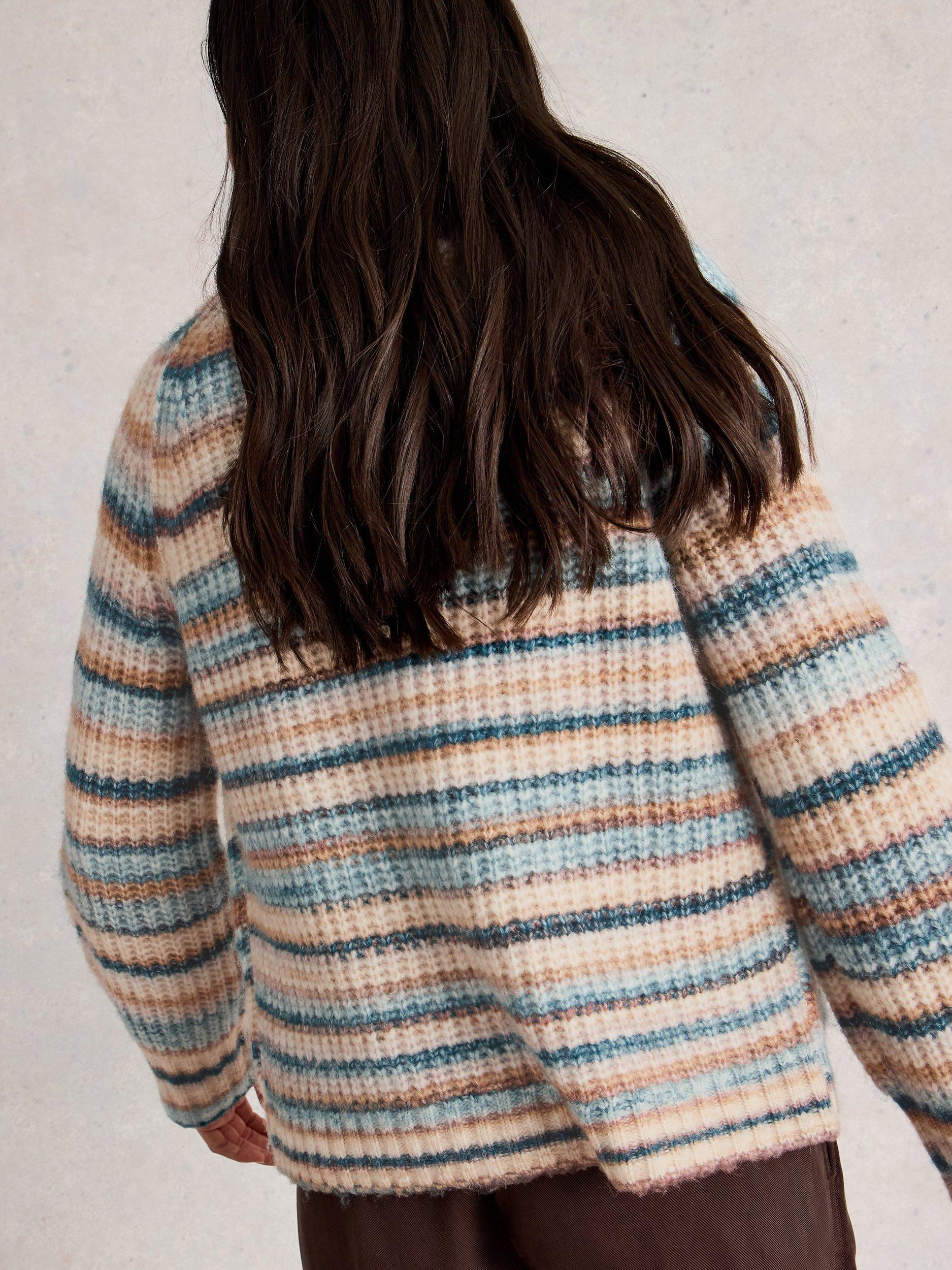 White Stuff Suzanna Wool Blend Stripe Long Sleeve Crew Neck Cardigan