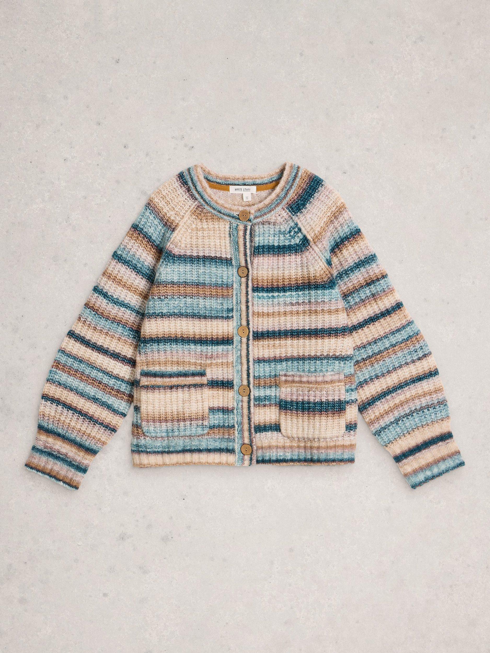 White Stuff Suzanna Wool Blend Stripe Long Sleeve Crew Neck Cardigan