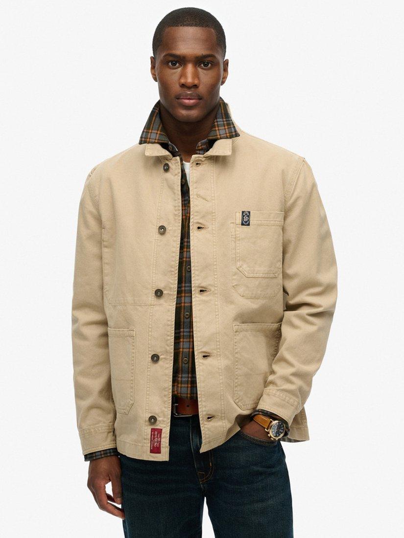 Superdry Merchant Canvas Worker Jacket, Stonewash Taupe Brown