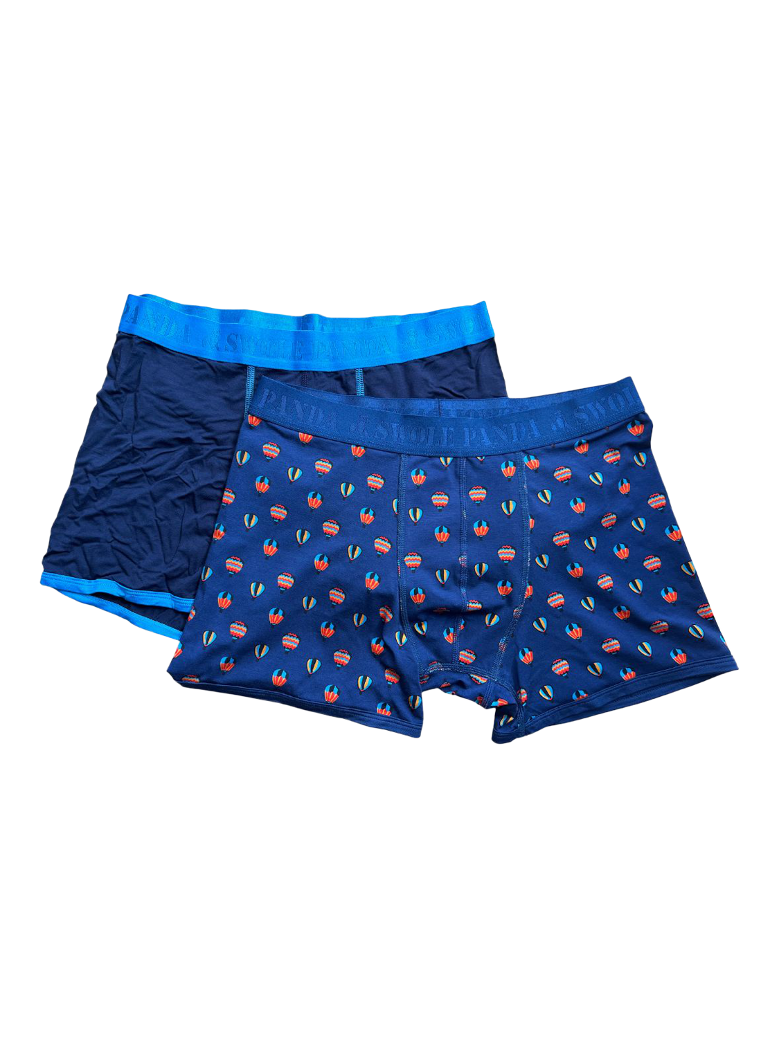 Swole Panda Balloons & Plain Bamboo Boxer Shorts, Pack of 2, Navy/Blue