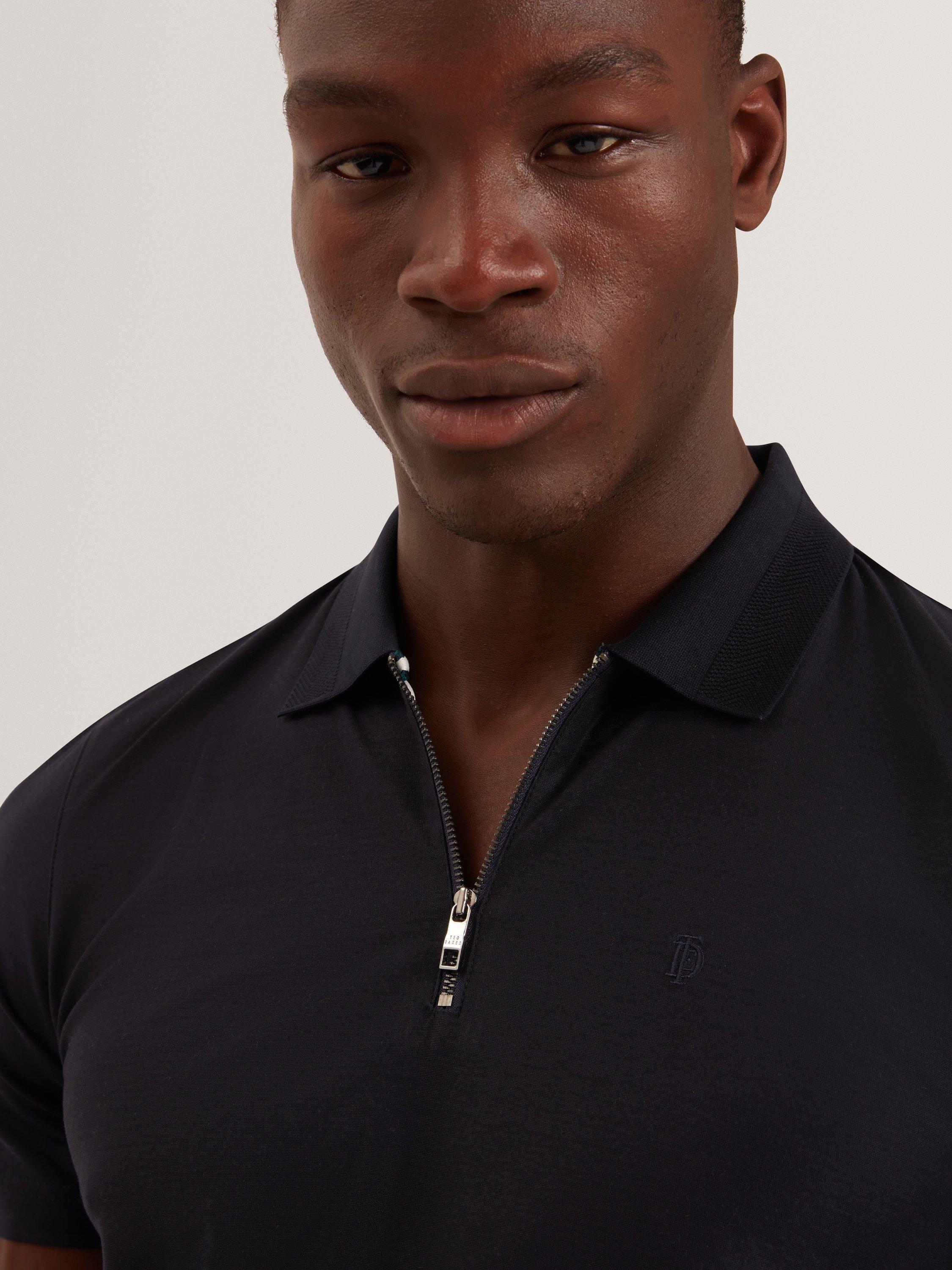 Ted Baker Zorin Half Zip Cotton Polo Shirt, Navy